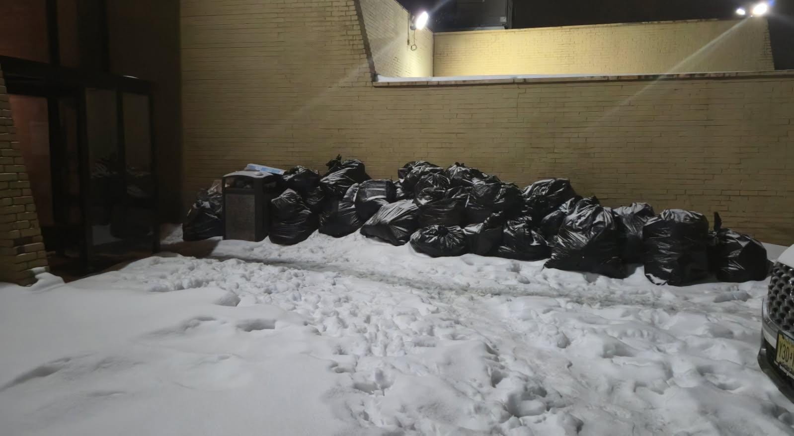Bags of trash at every entrance. Sidewalks weren't shoveled and my son fel twice. Elevator didnt work, doors off hinges 