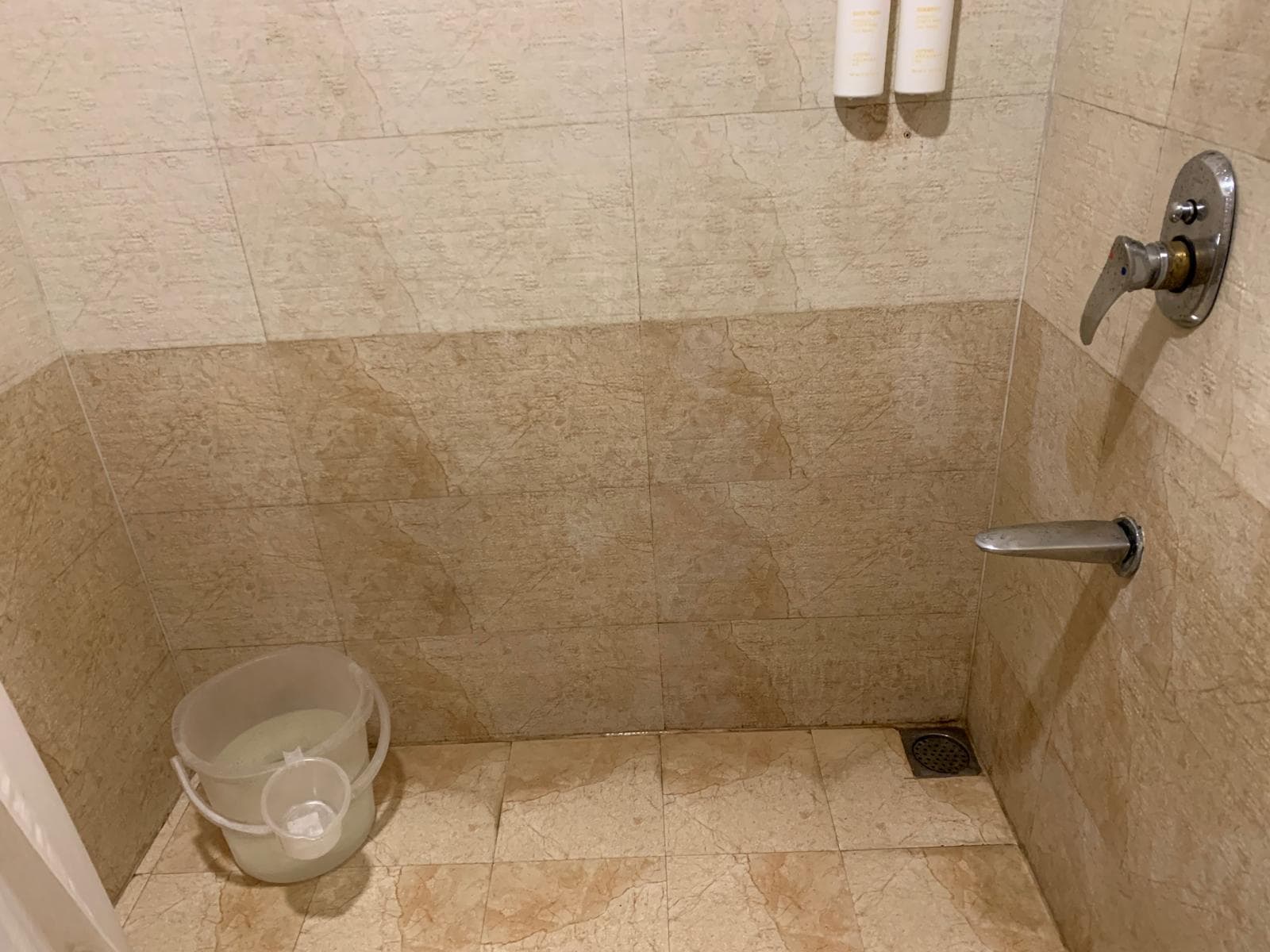 This is the place to have a shower, water stagnates, smells of waste, no waste basket in bathroom, floor not clean, awful 