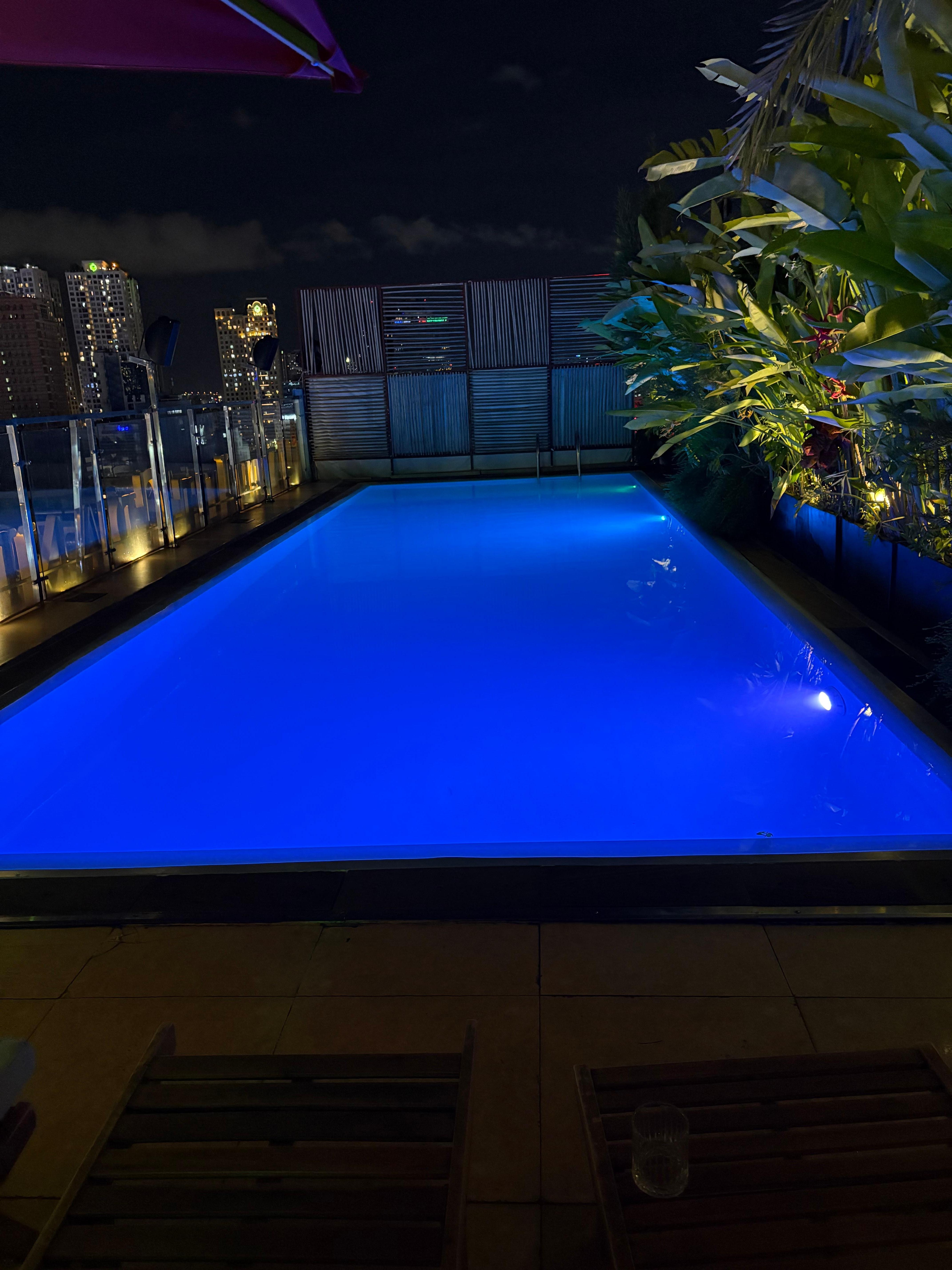 Roof top pool that changes colour 