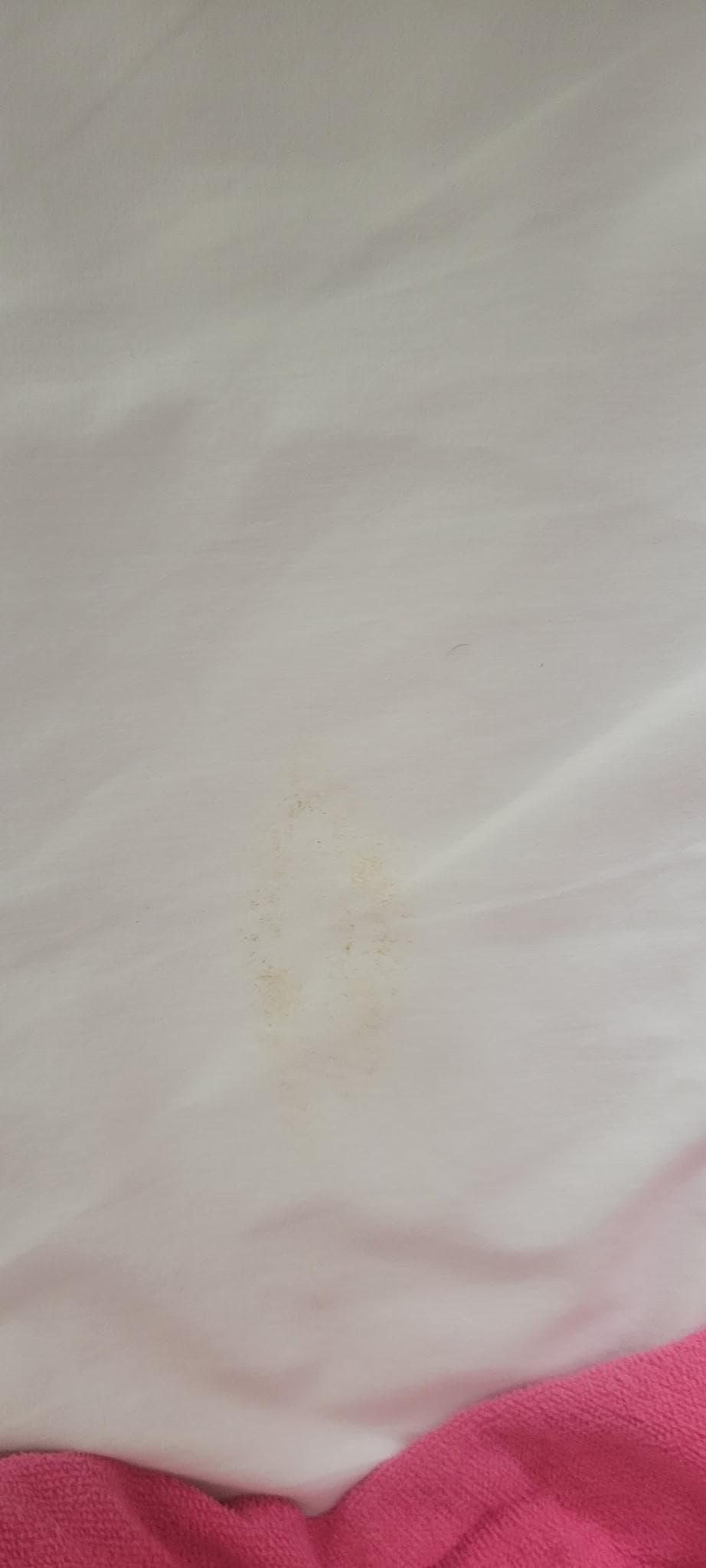 Dirty sheets with nasty crusty looking stain.