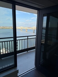 View from inside the corner suite looking over the Ohio Rivee