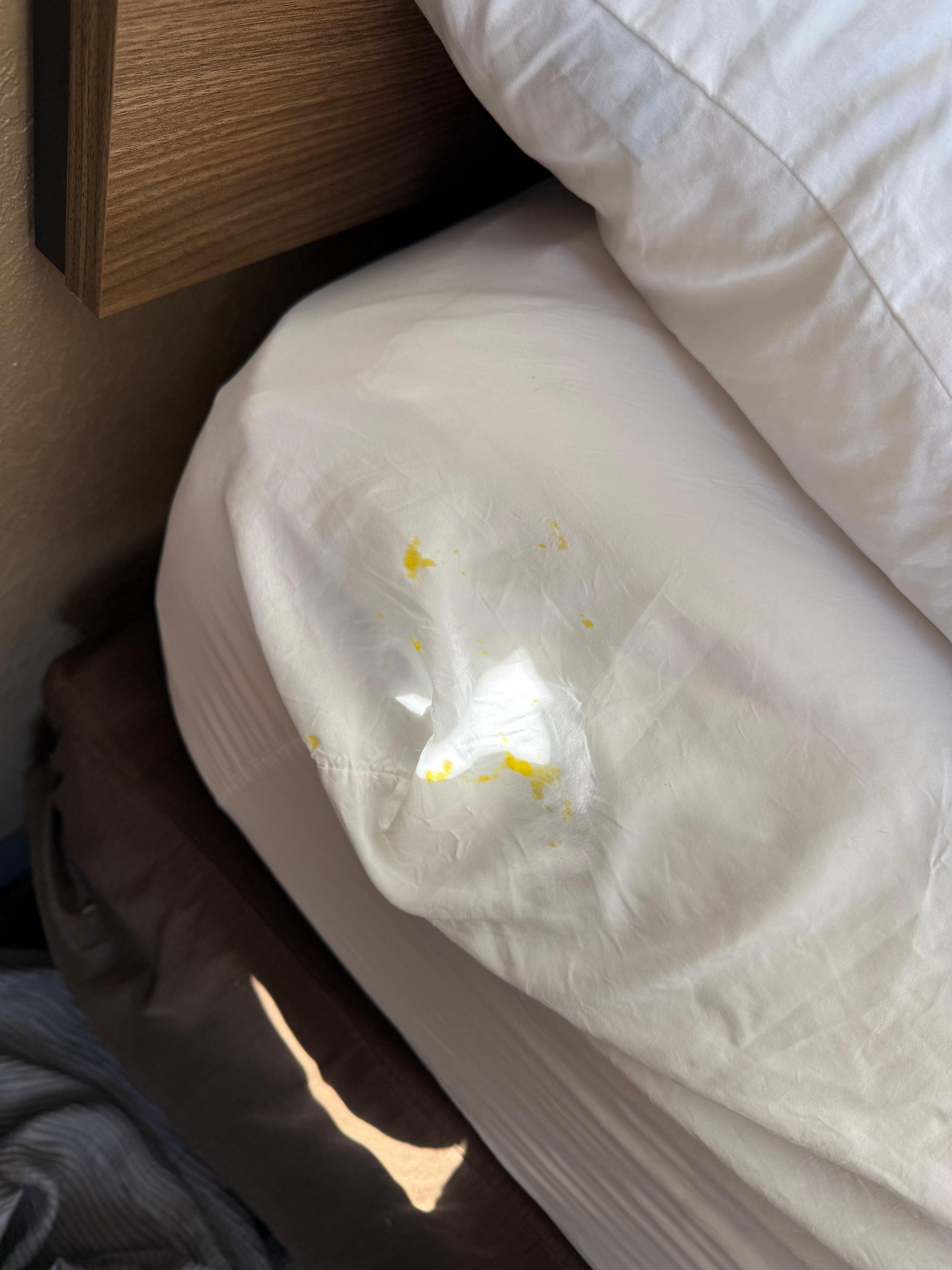 Yellow spots on the sheet I was expected to sleep on