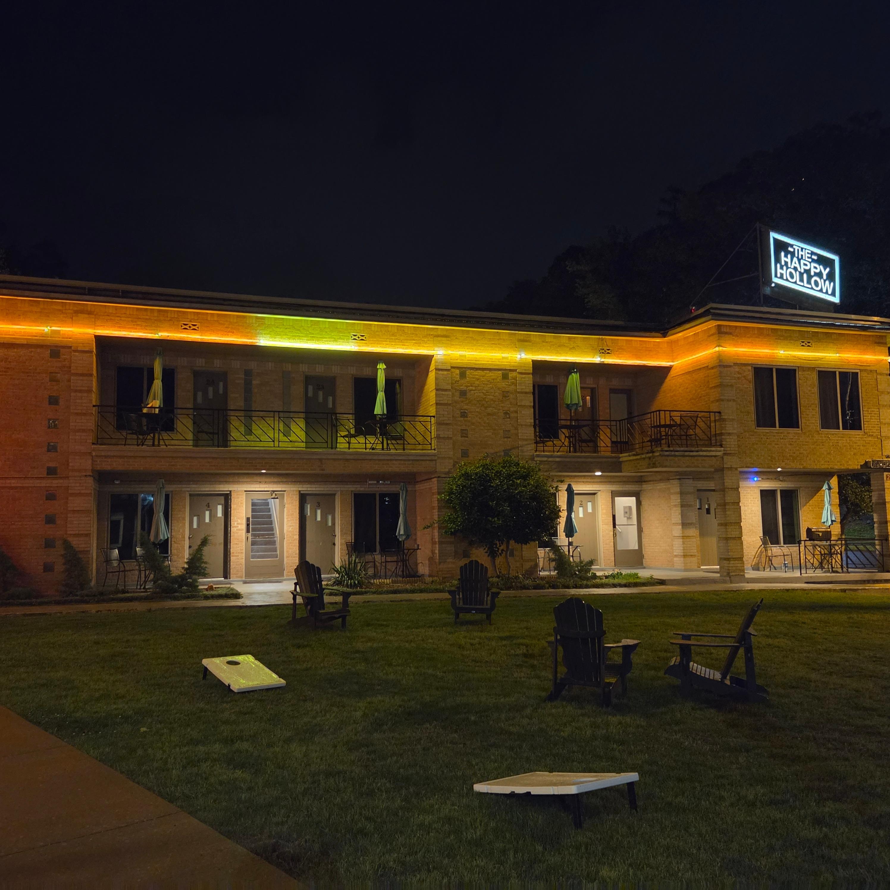 Nighttime front view. 