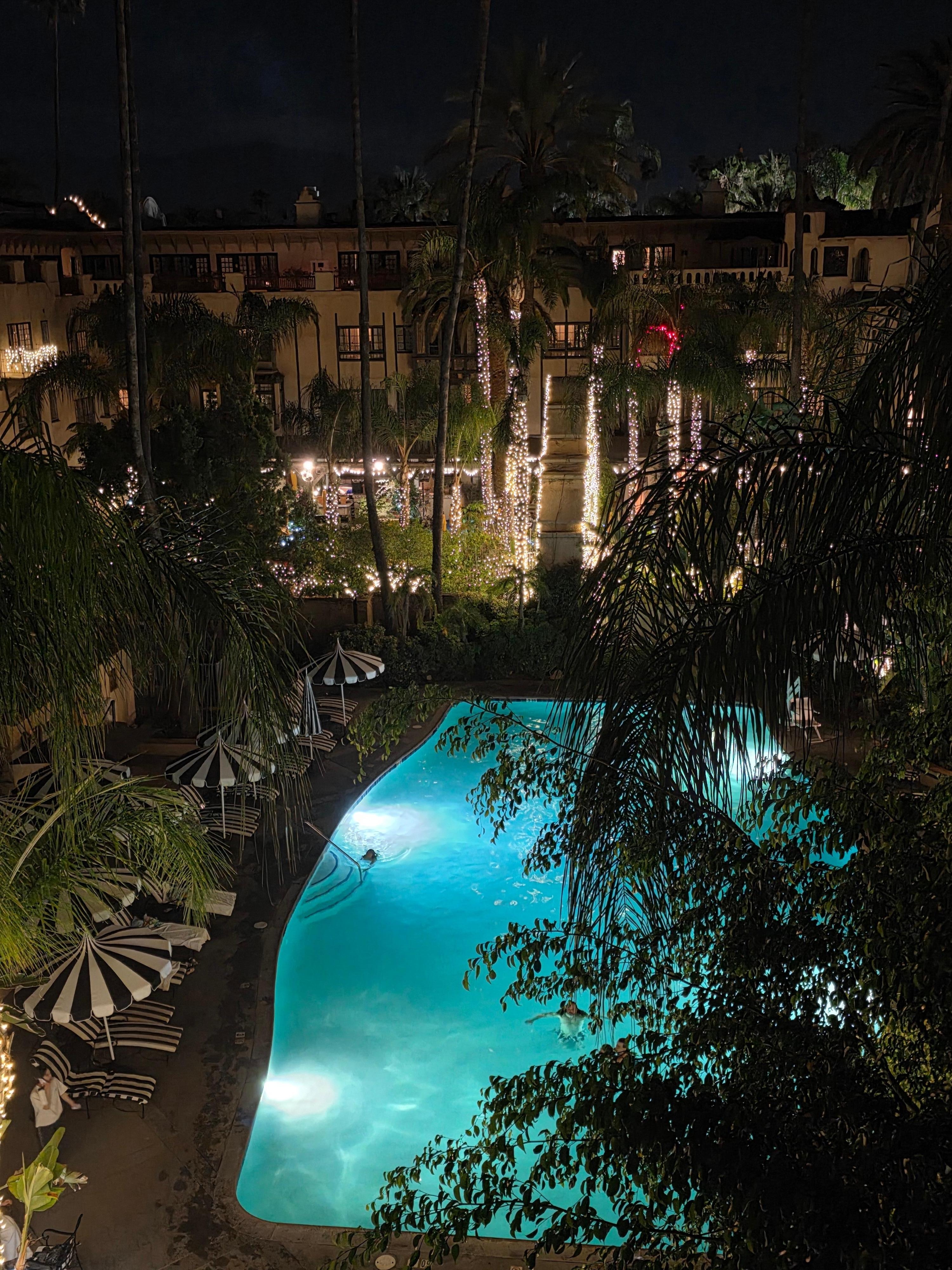 Pool area at night