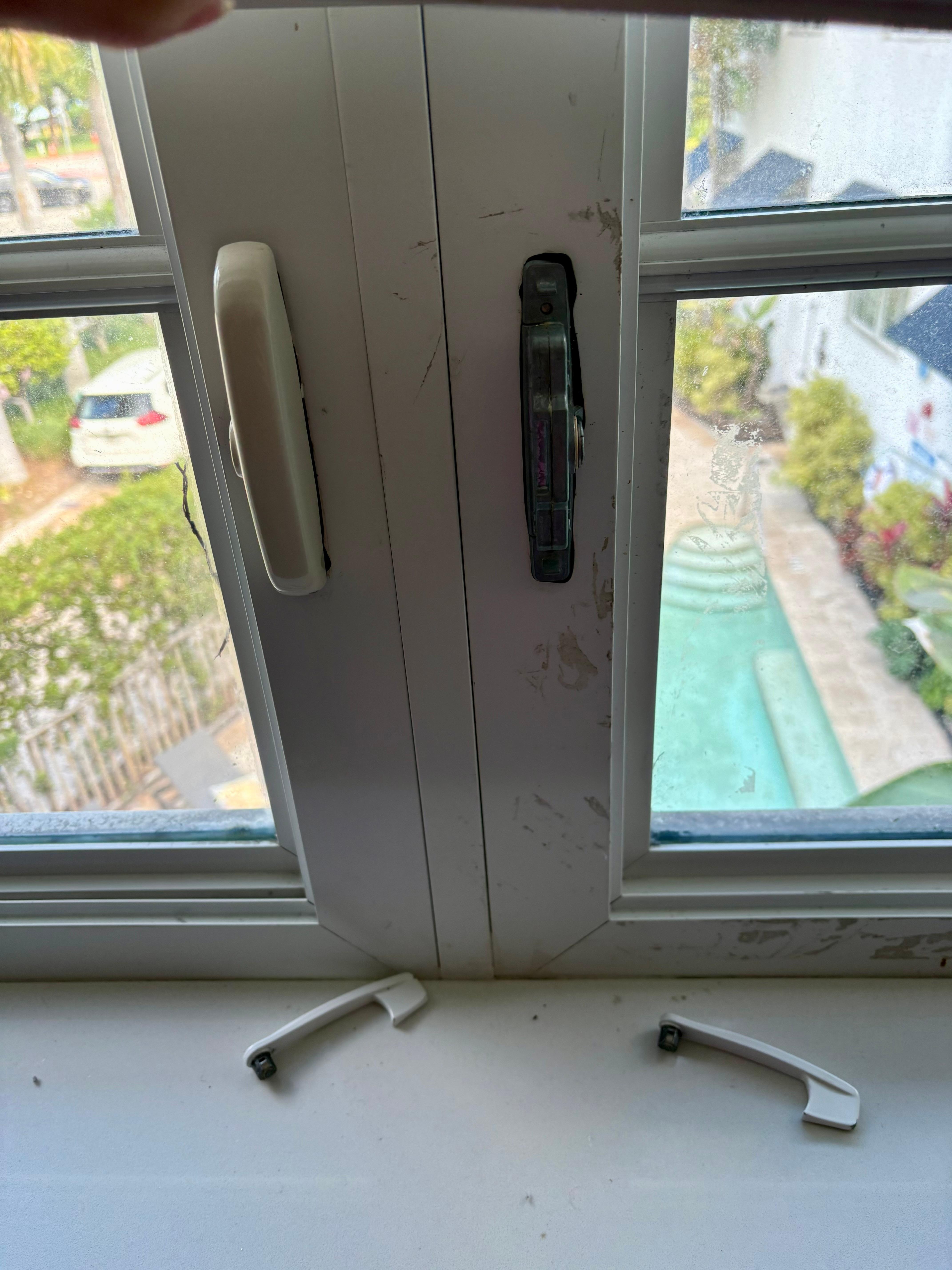 Broken locks on windows prevented us from opening them to air out the room.