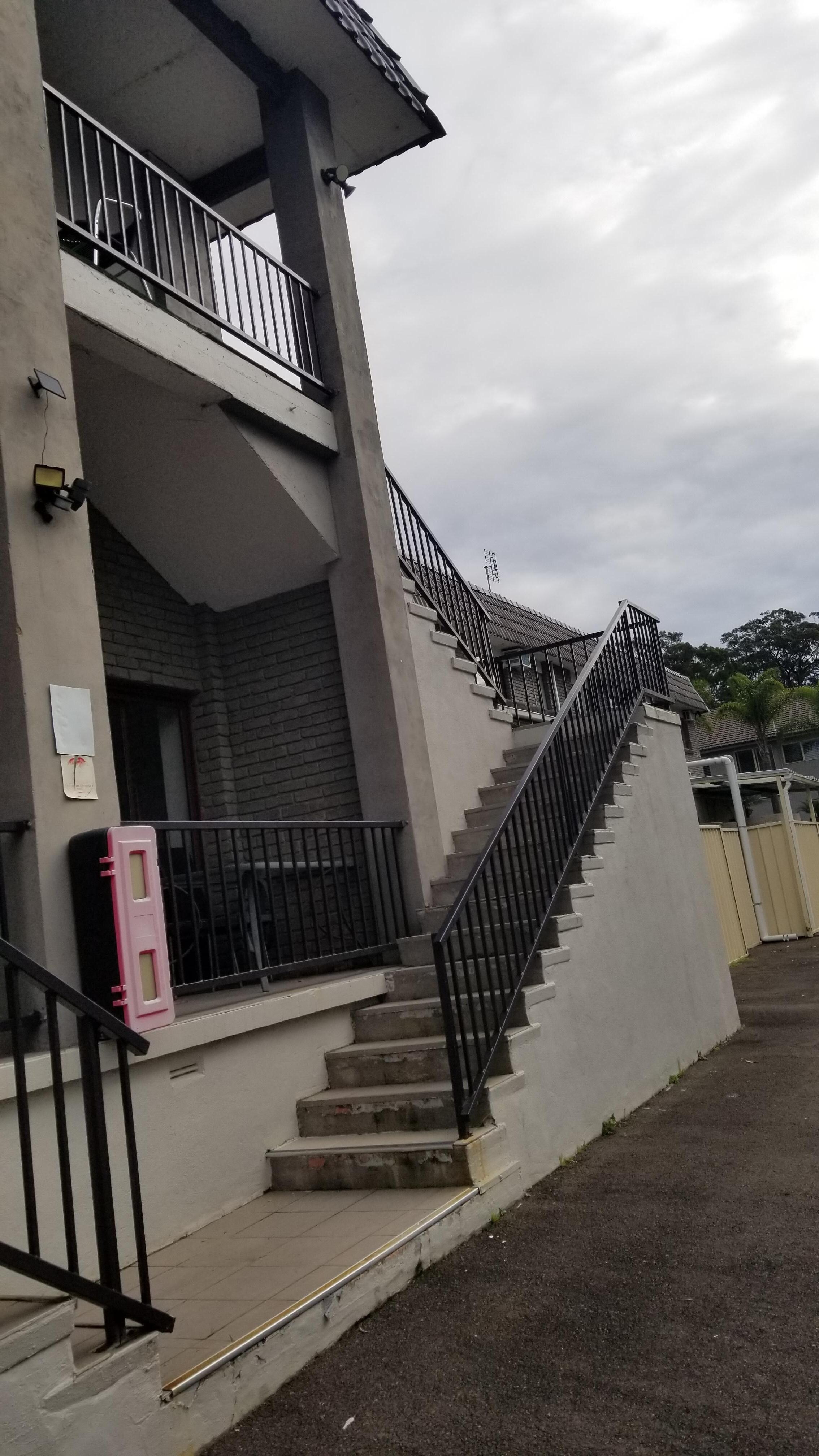 Directed to use Steep rear stairs for after hours access at check in.