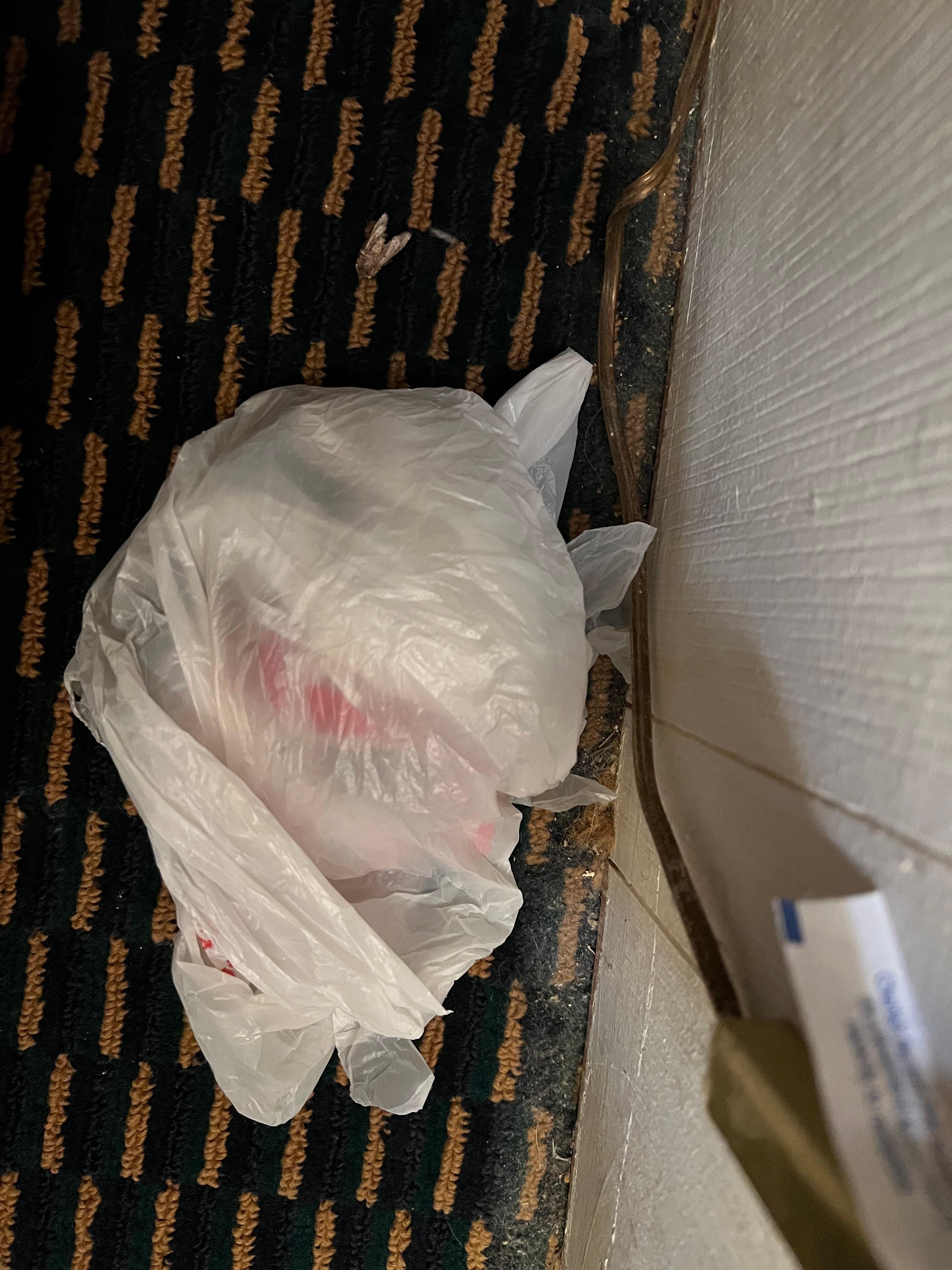 Trash behind nightstand 