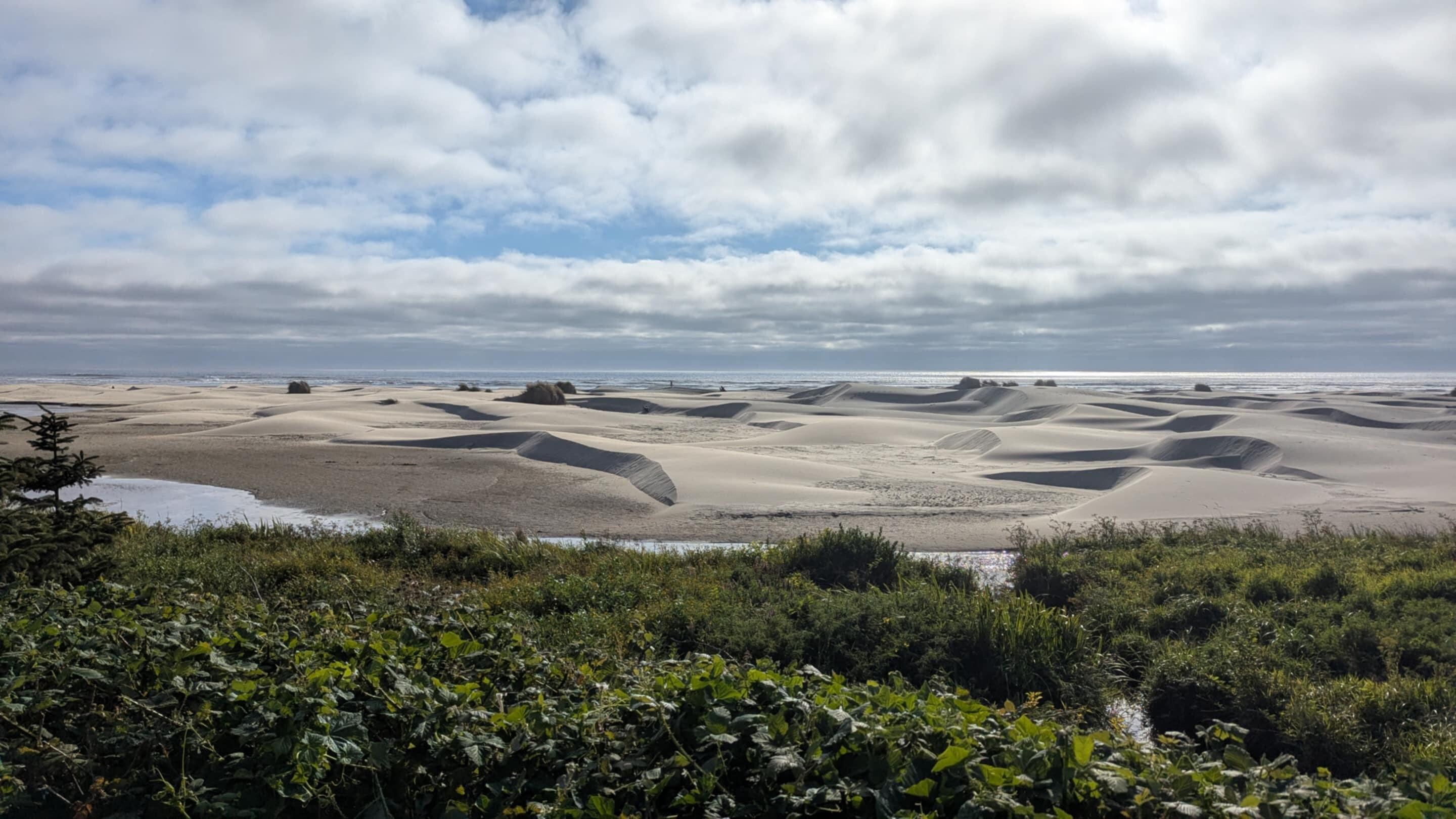 A short hike across the dunes to the water