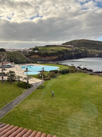 View from hotel including their outdoor pool.