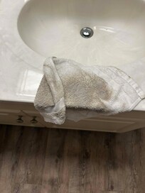 Bathroom floor was cleaned with this rag. Both sides filthy. This was on check in day.