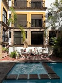 Coffee by the pool in the morning