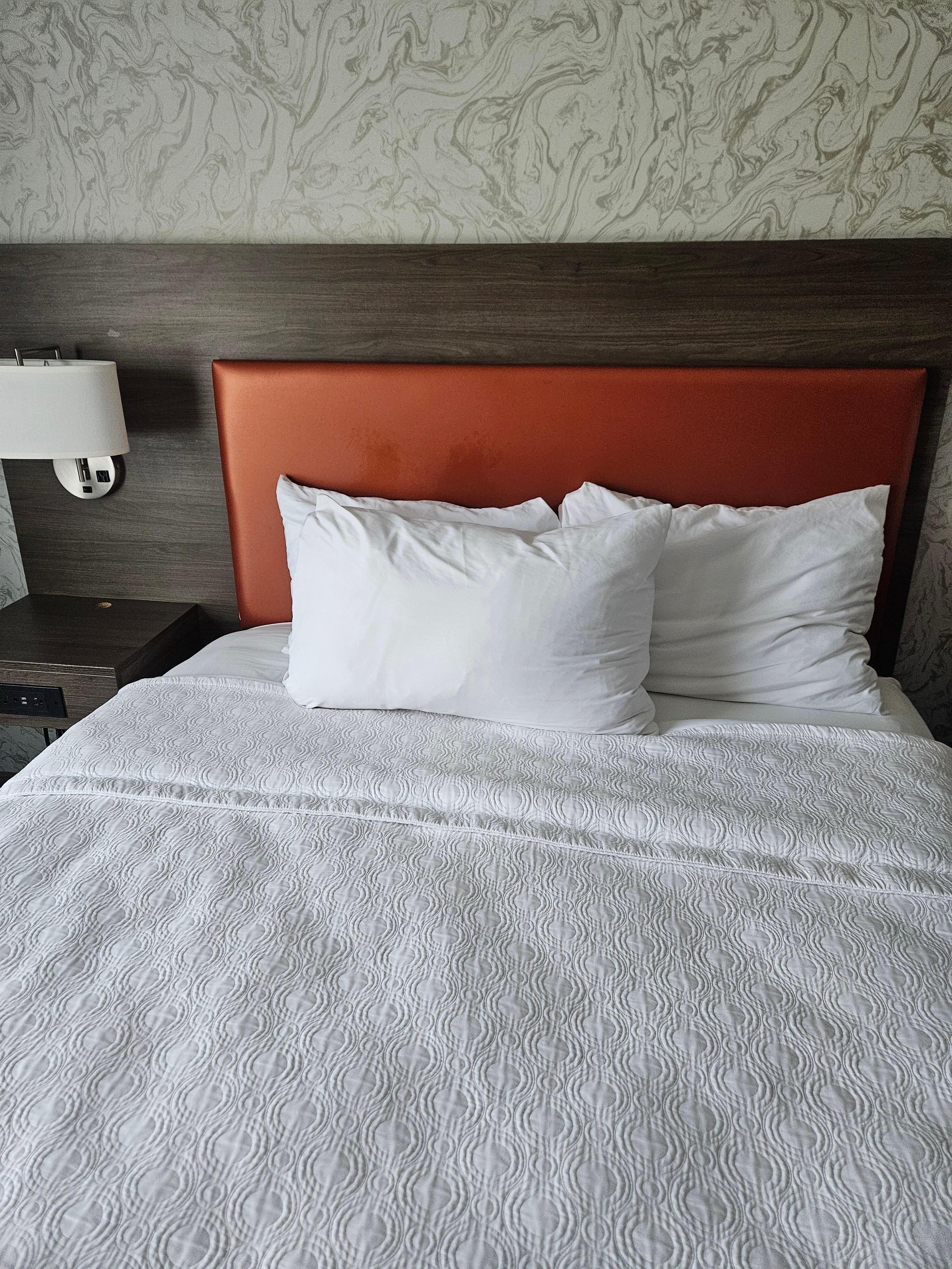 Grease spots on the headboard.