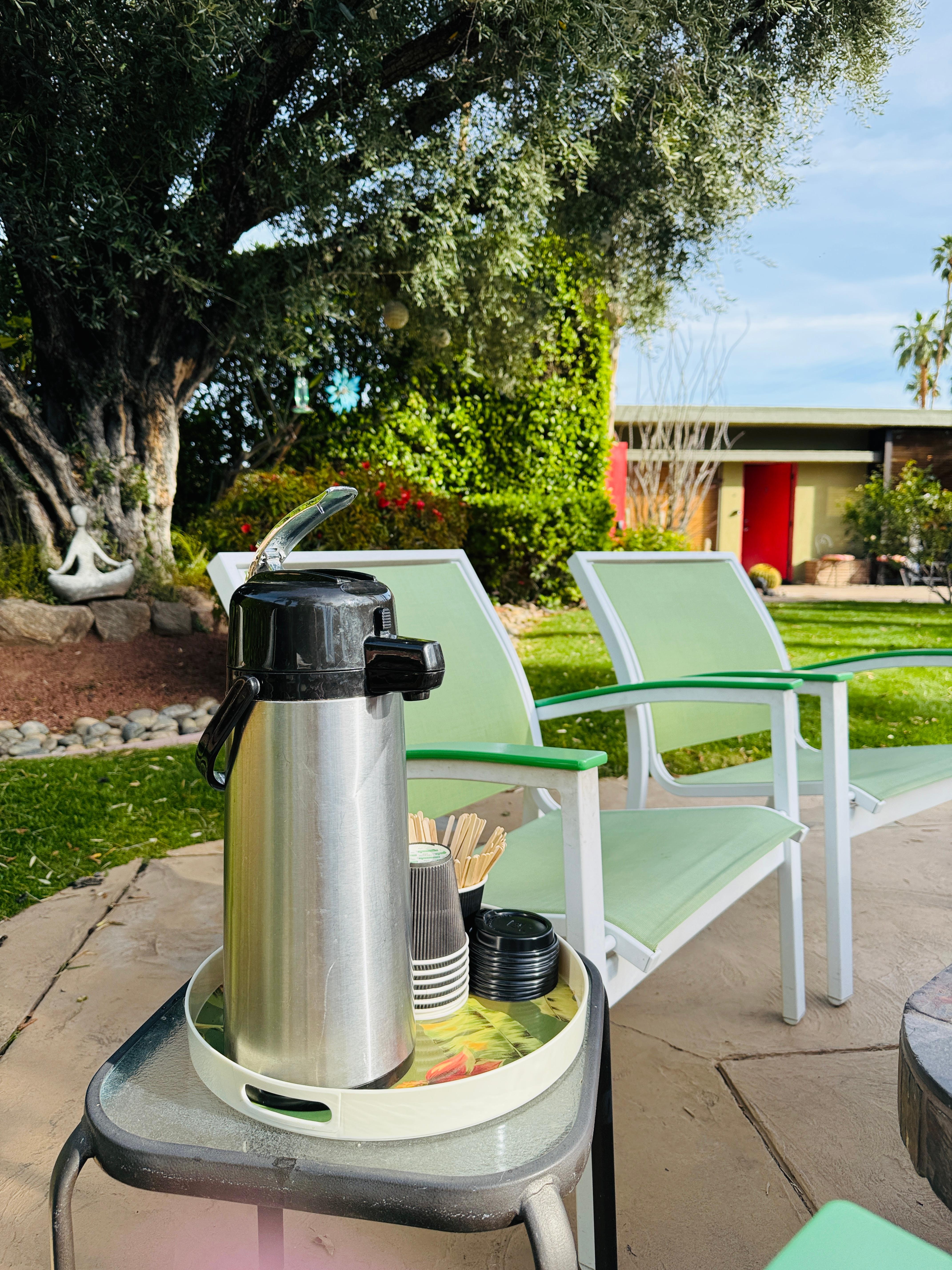 Having morning coffee poolside provided by the management to their guests without asking for it was so wonderful and a delightful surprise.