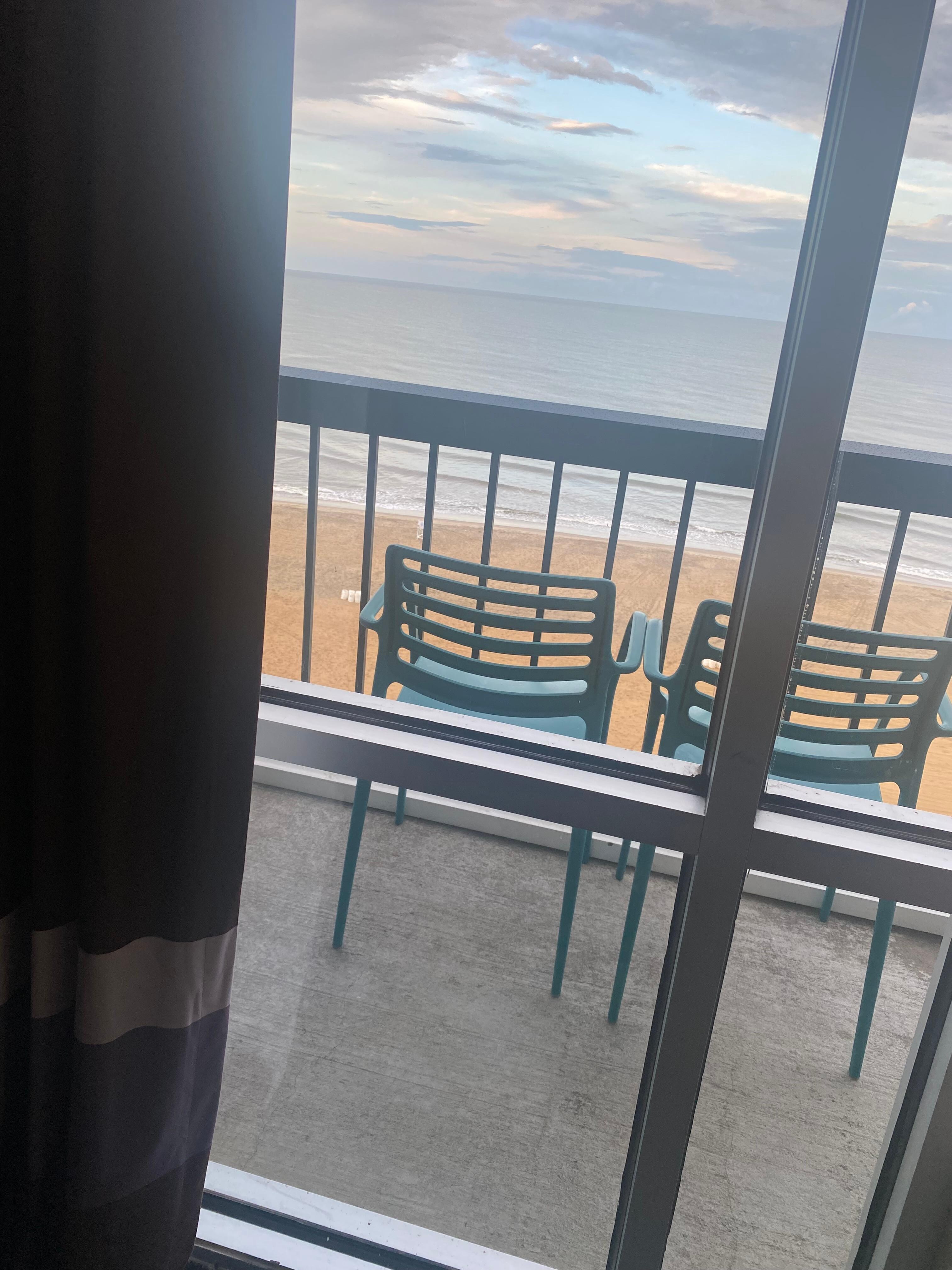 Window looking over balcony. 
