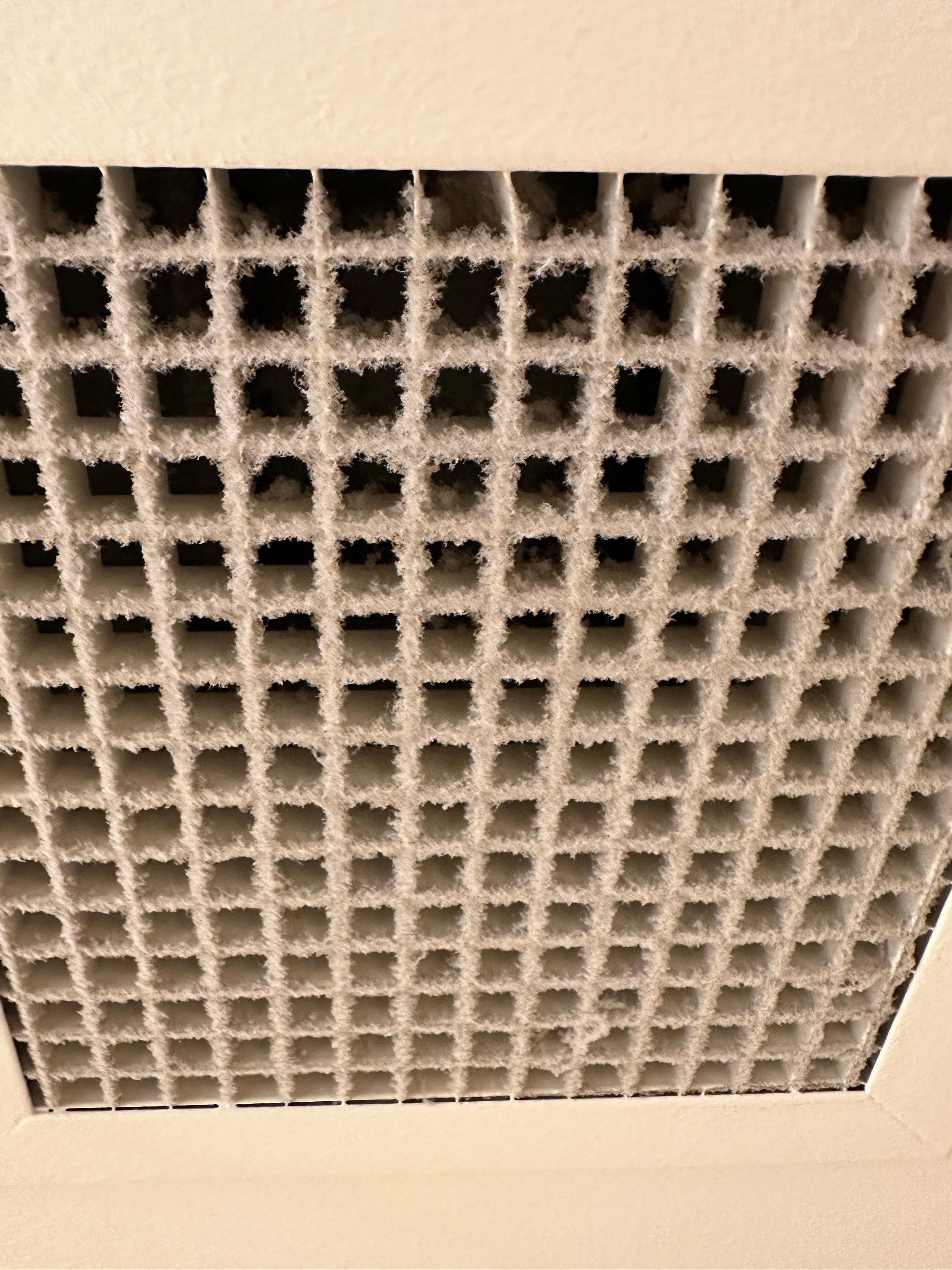 The vent above the bathroom toilet that did not work was coated in dust as well