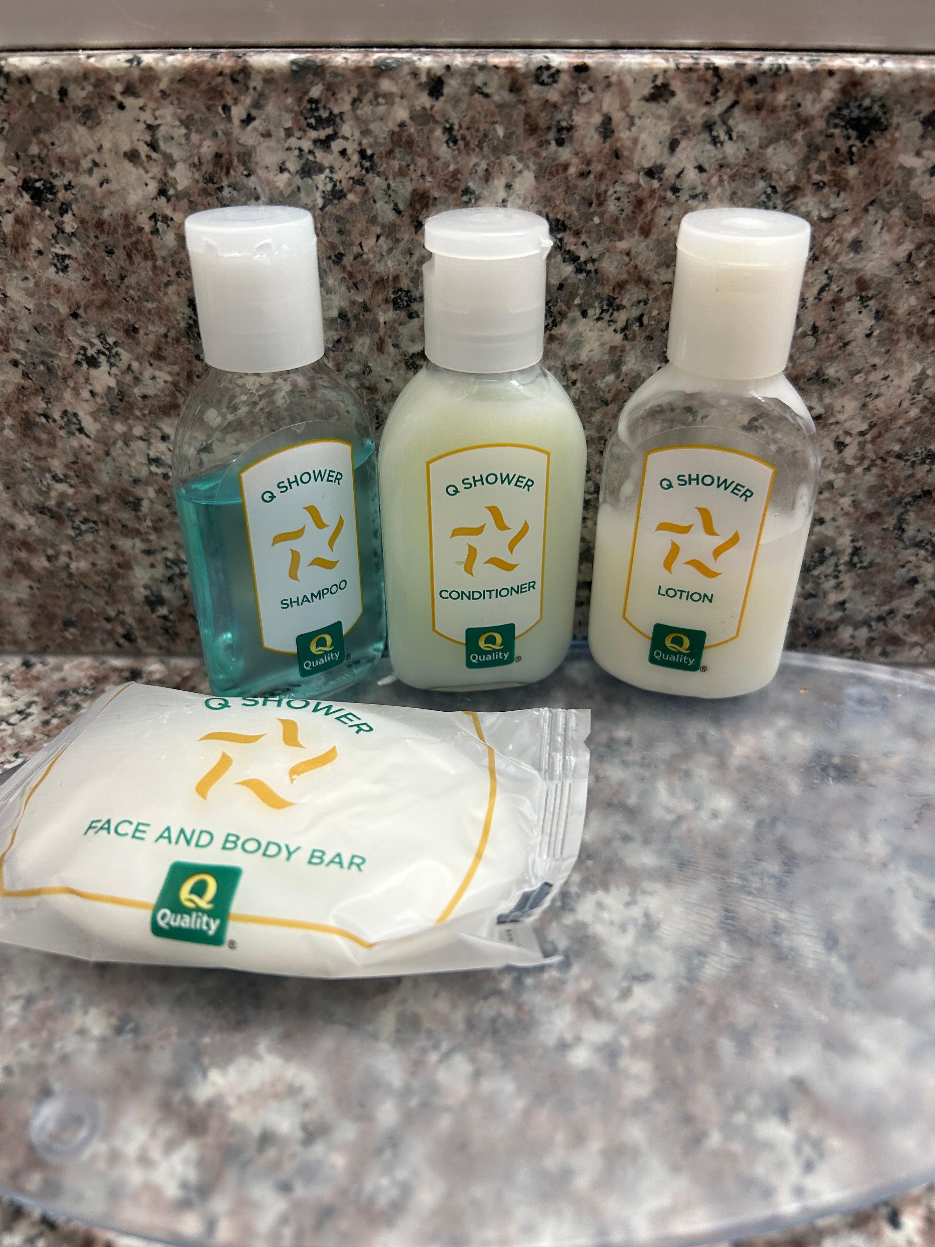 Leftover lotion & shampoo provided us. They are small even if they were never opened before!