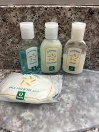 Leftover lotion & shampoo provided us. They are small even if they were never opened before!