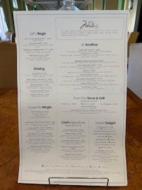 Menu in hotel.