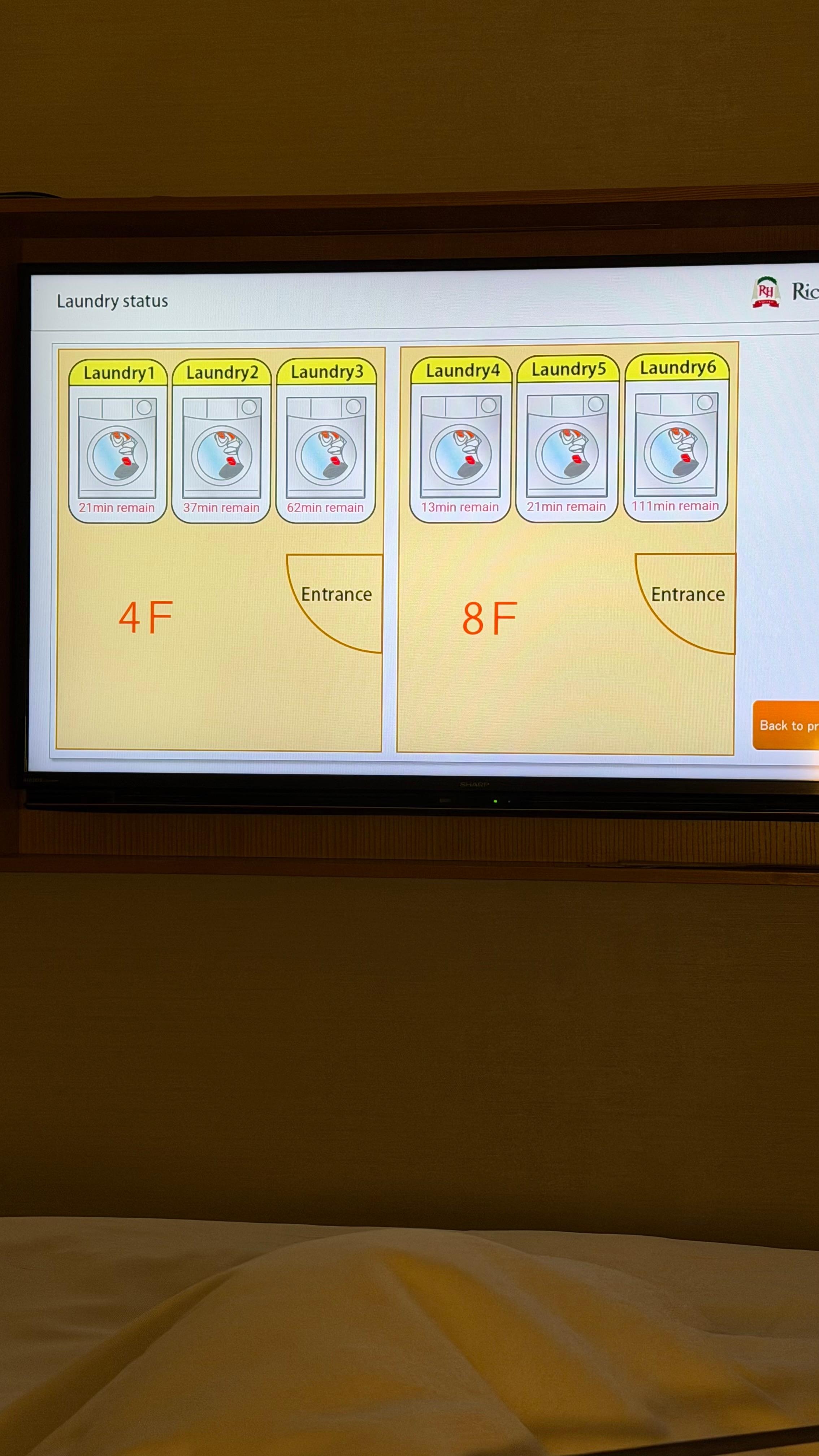 Laundry status on tv