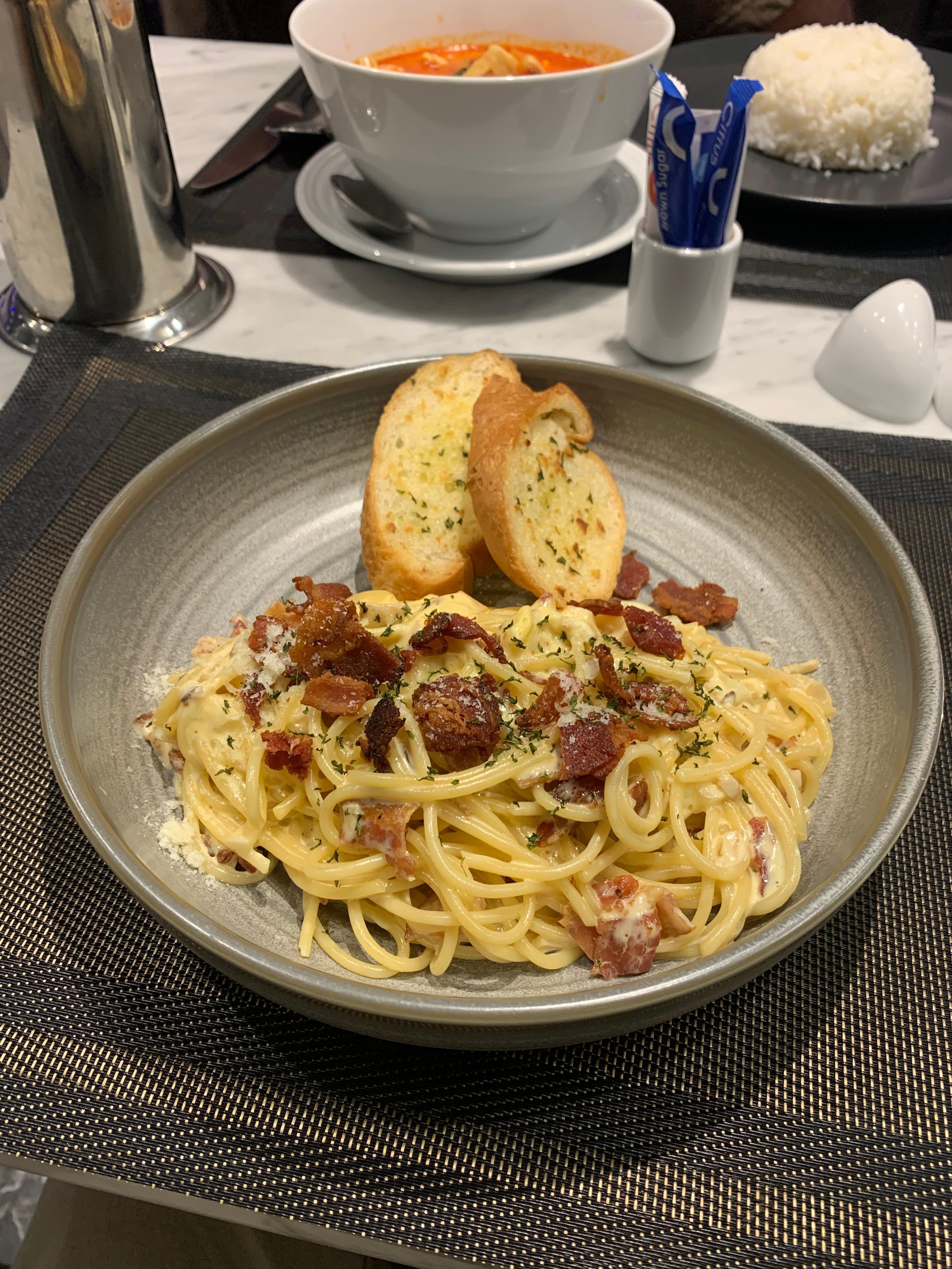 Had an awesome spaghetti carbonara! Very nice but service charges are quite high 