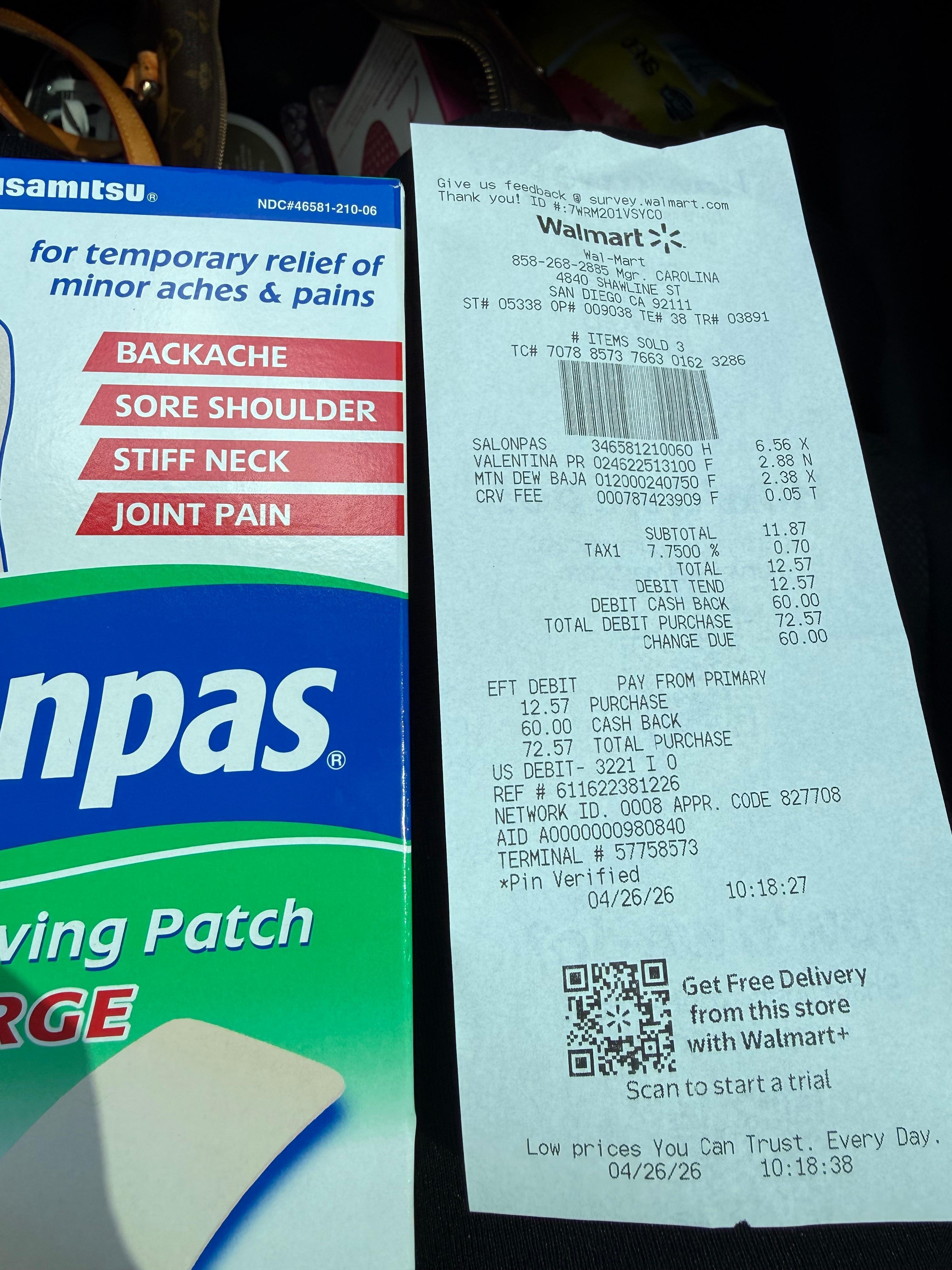 Had to go buy Salonpas for my severe back pain. Room #352
