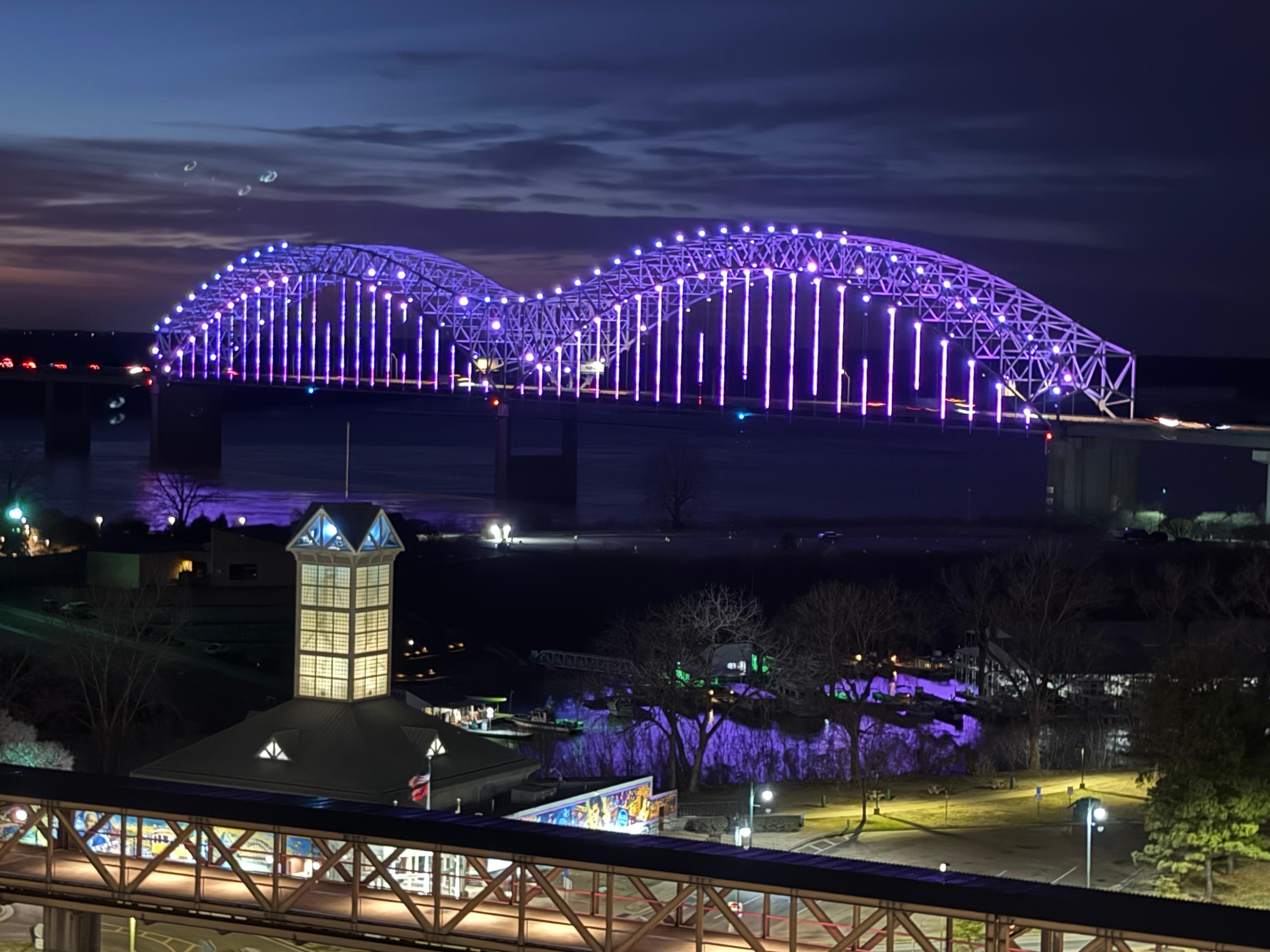 beautiful view of the bridge from a great room location overlooking the river 