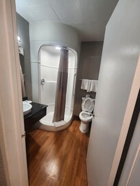 The tiny shower even for a petite person like me it's hard to shower comfortably or effectively