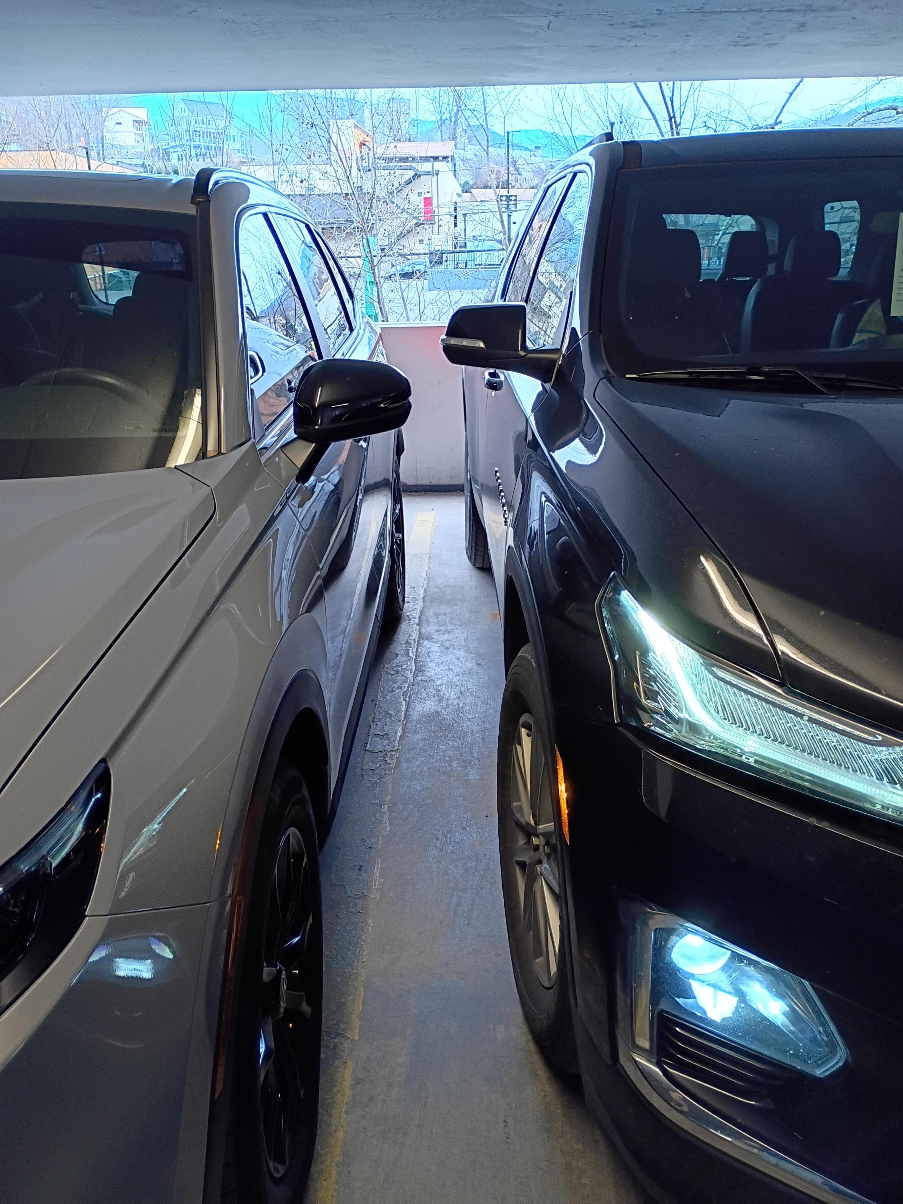 The parking garage was built for tiny smart cars. We barely could open our doors. 