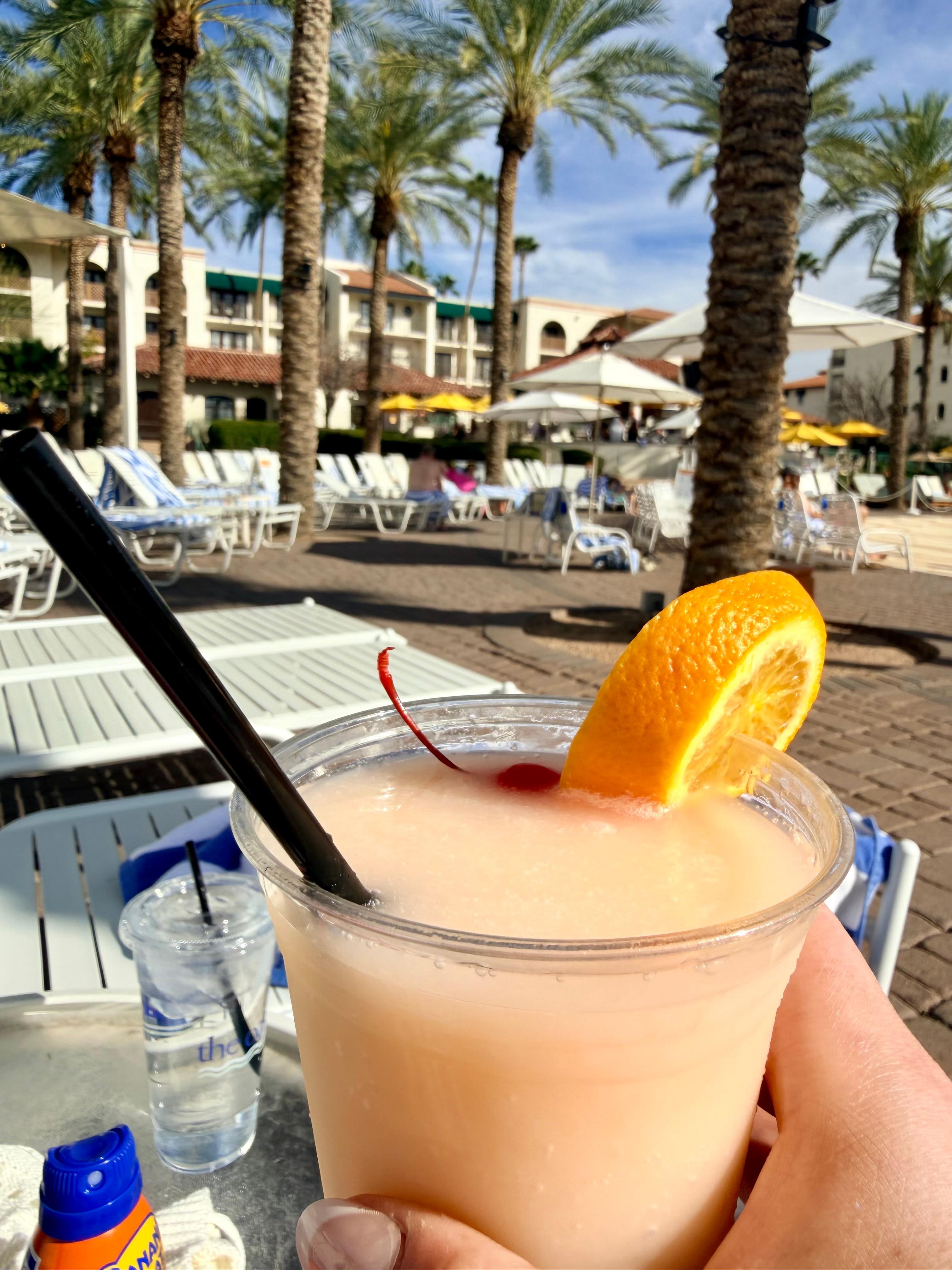 Yummy banana piña colada by the pool