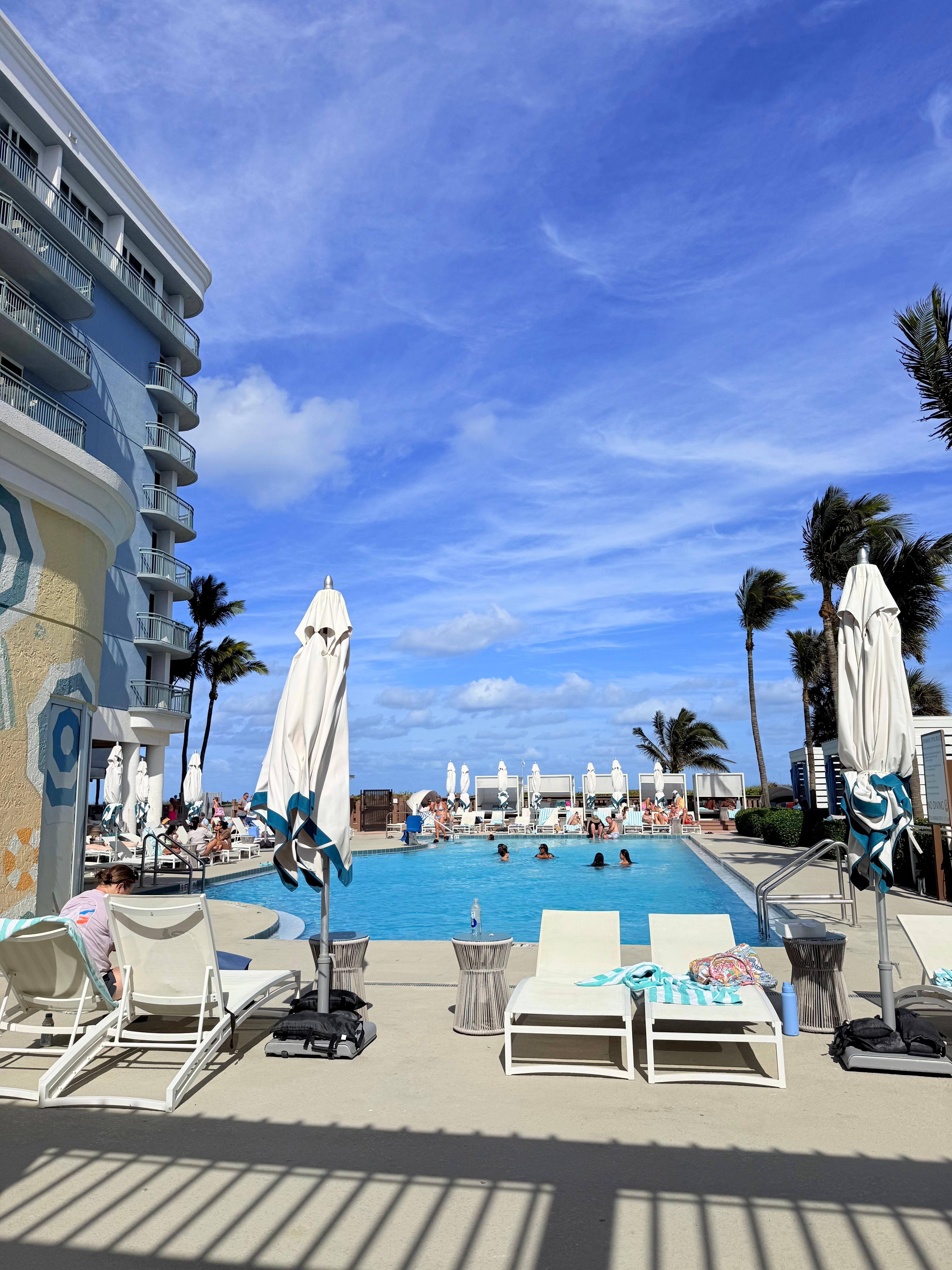 Pool area, some cabanas are free of charge, good pool furniture 