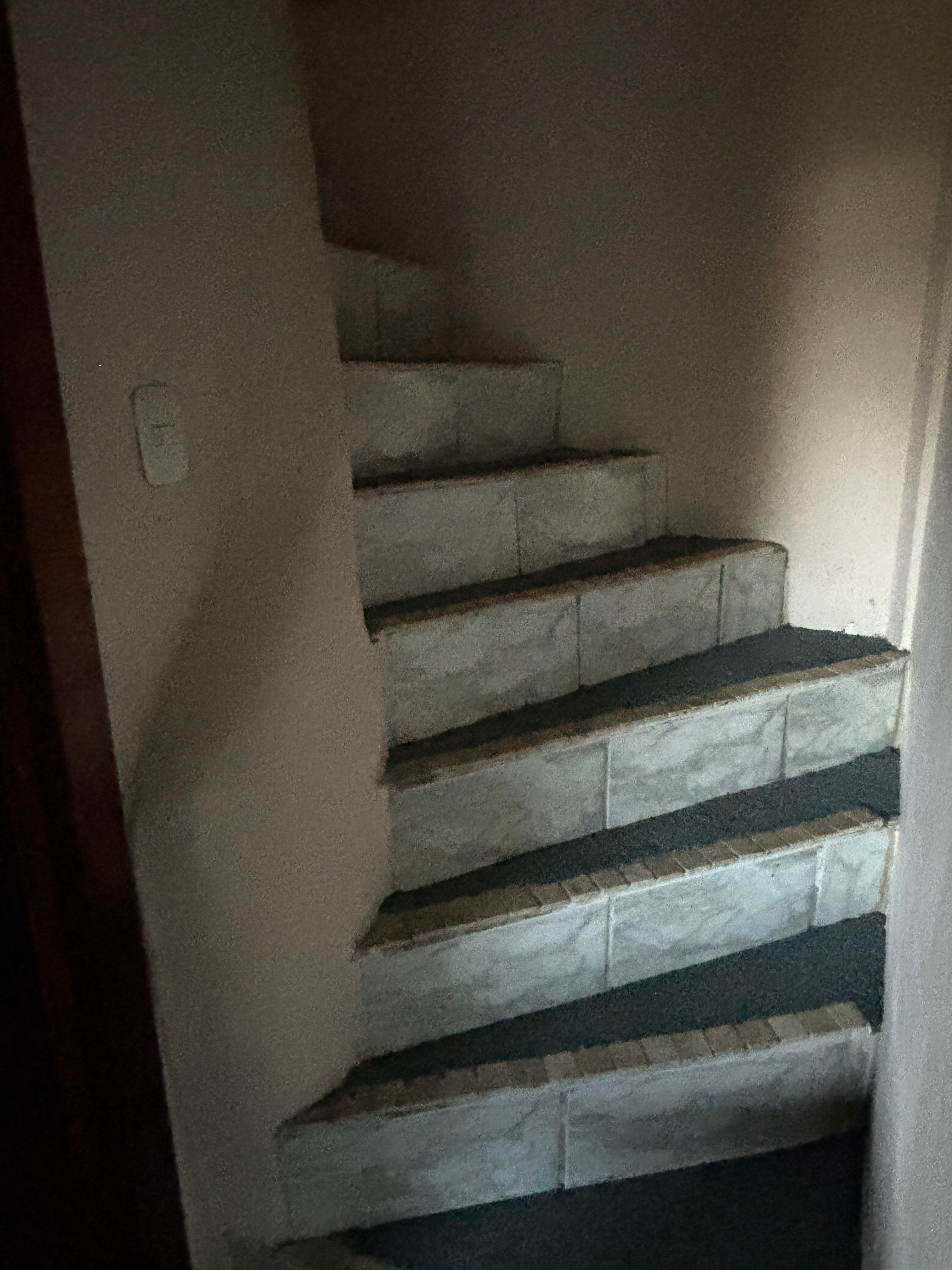 Interior stairs in a two-bedroom suite. No handrails and too narrow for a foot - dangerous for adults and children alike. 