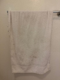The bath towel was full of stains