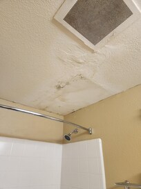 The shower ceiling was water damaged, there are 2 other floors above this one.