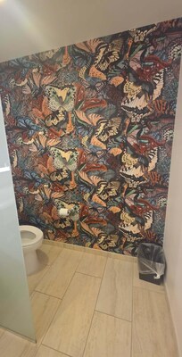 Beautiful butterfly wall in the restroom. This made my day. Butterfly have a very sentimental meaning for us.
