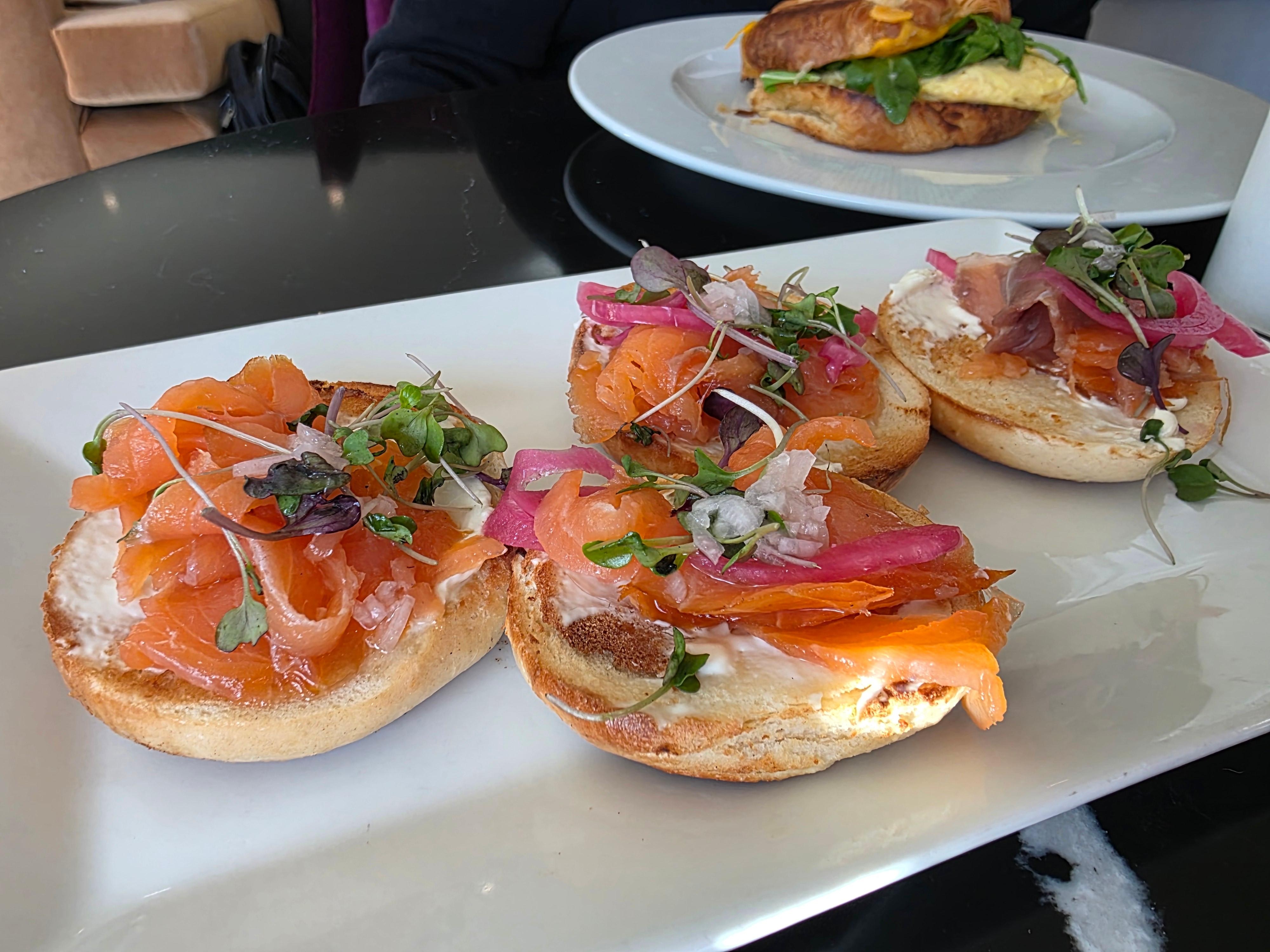 Mini bagels, lox, and cream cheese