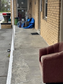 Lawn mower and stuff when we walk out of our room.