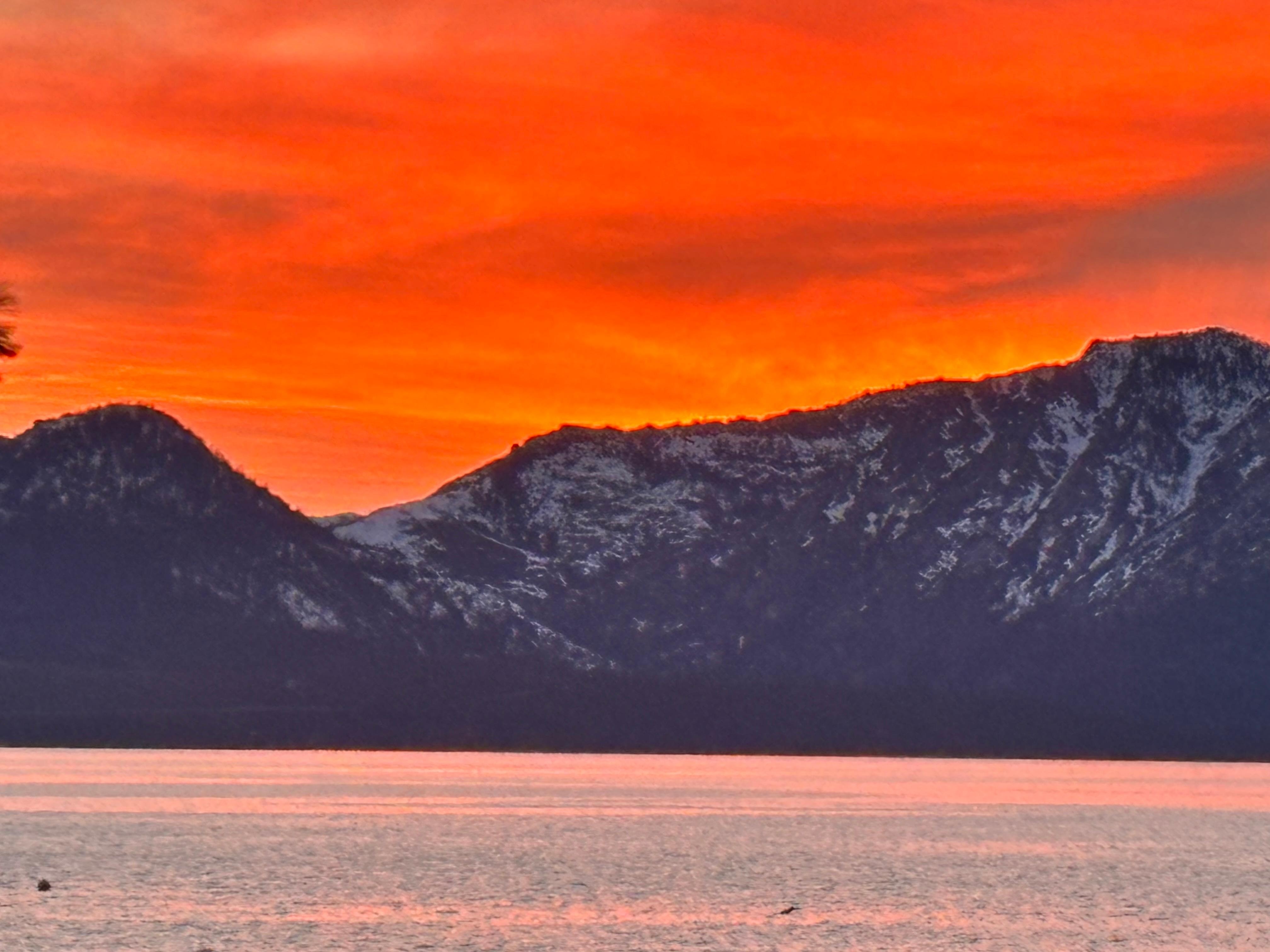 View of the sunset from our lake view room.