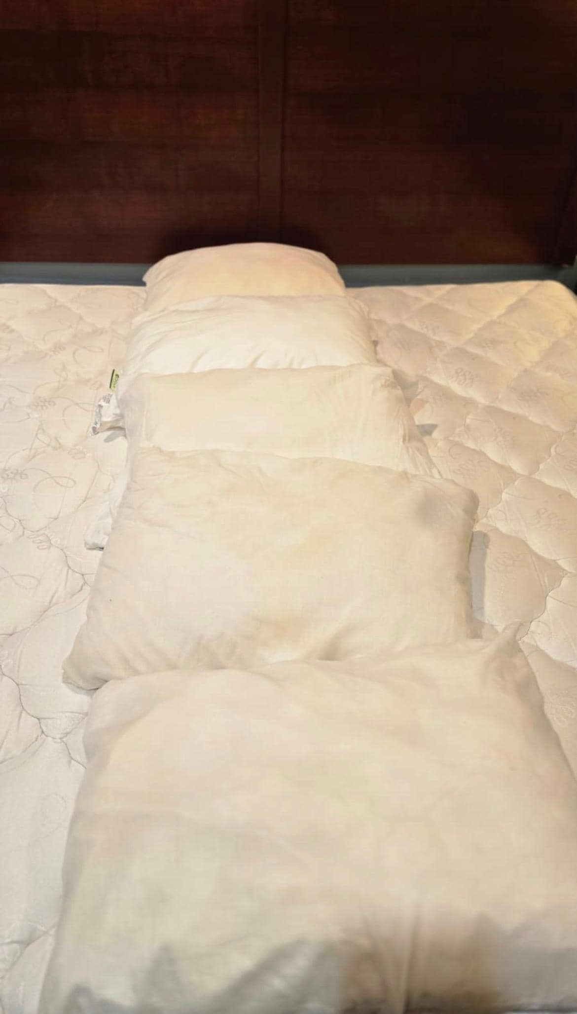 Pillows with unknown black stains greased and urine stains