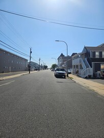 View from road outside hotel. Beach is at end.