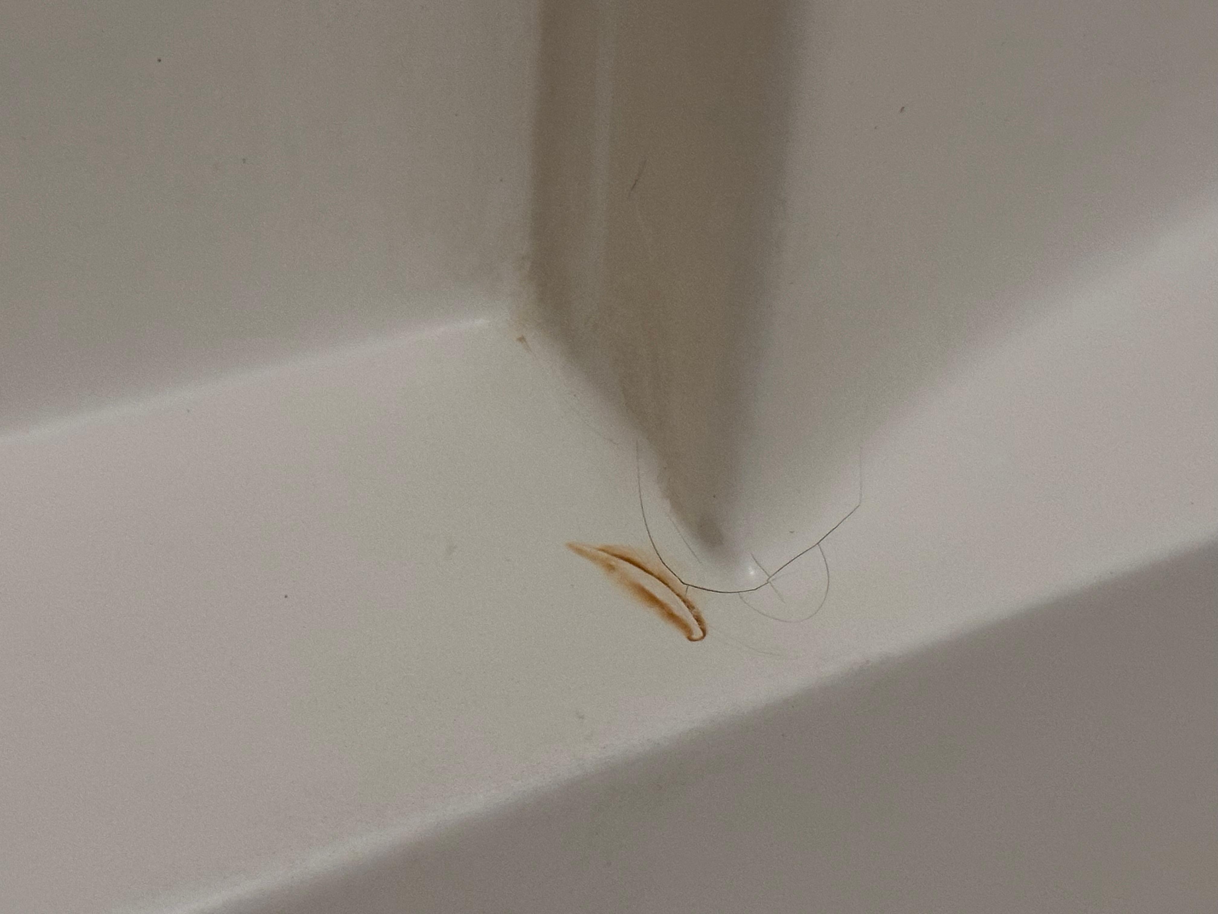 Hair left on bath tub. 