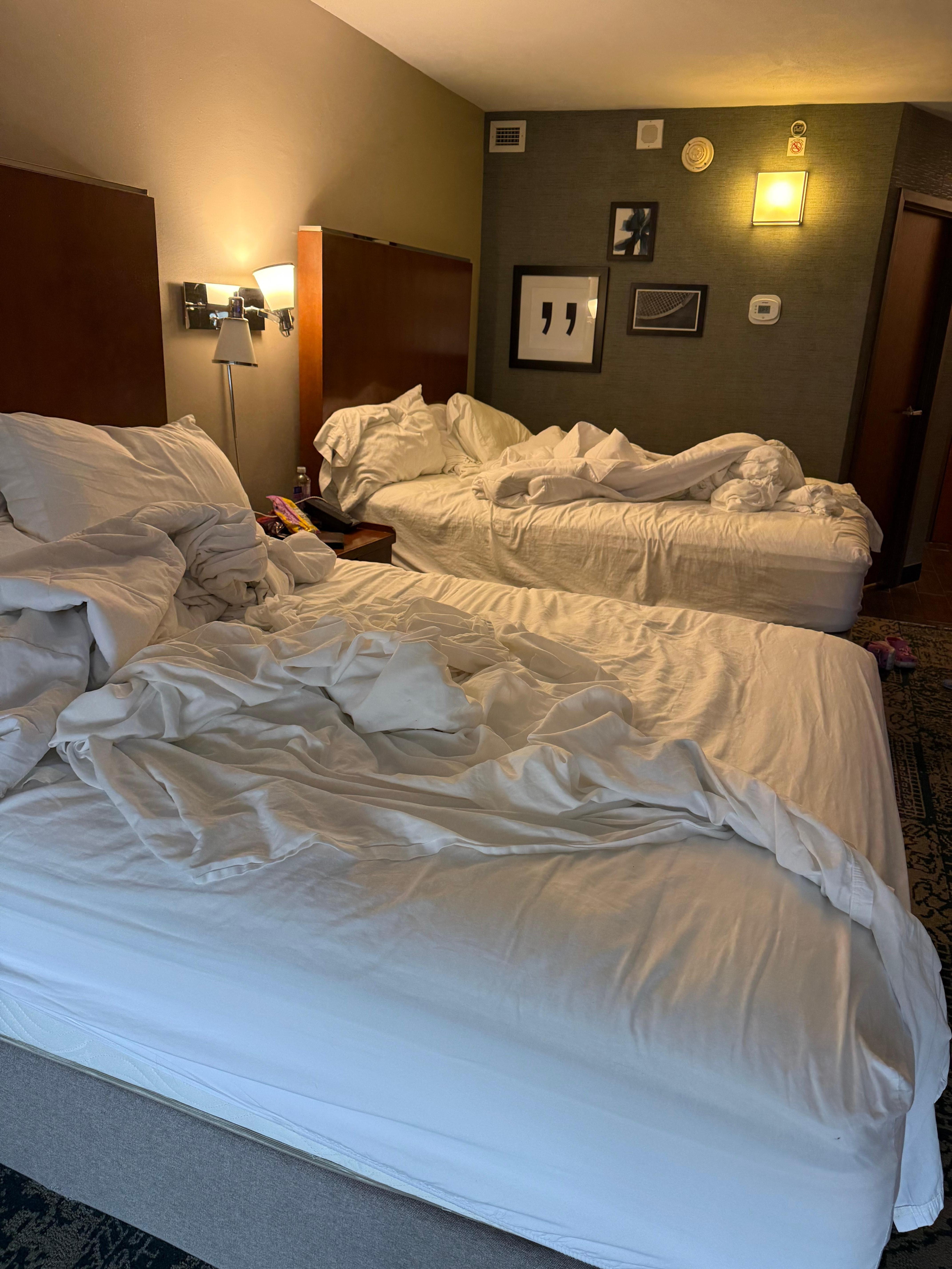 They could at least put the blankets back on the bed for us while we were out visiting from North Carolina
