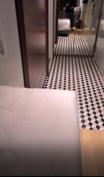 The closet in the entryway was perfect for storing all my belongings: clothes, shoes. And it even had a mirror so I could check out my look for the day.