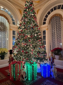 Christmas Tree in Lobby, beautifully decorated.