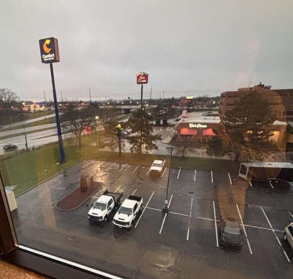 View from my room facing west. Not scenic, but you can see there are plenty of food options. You can also see the proximity to the highway.