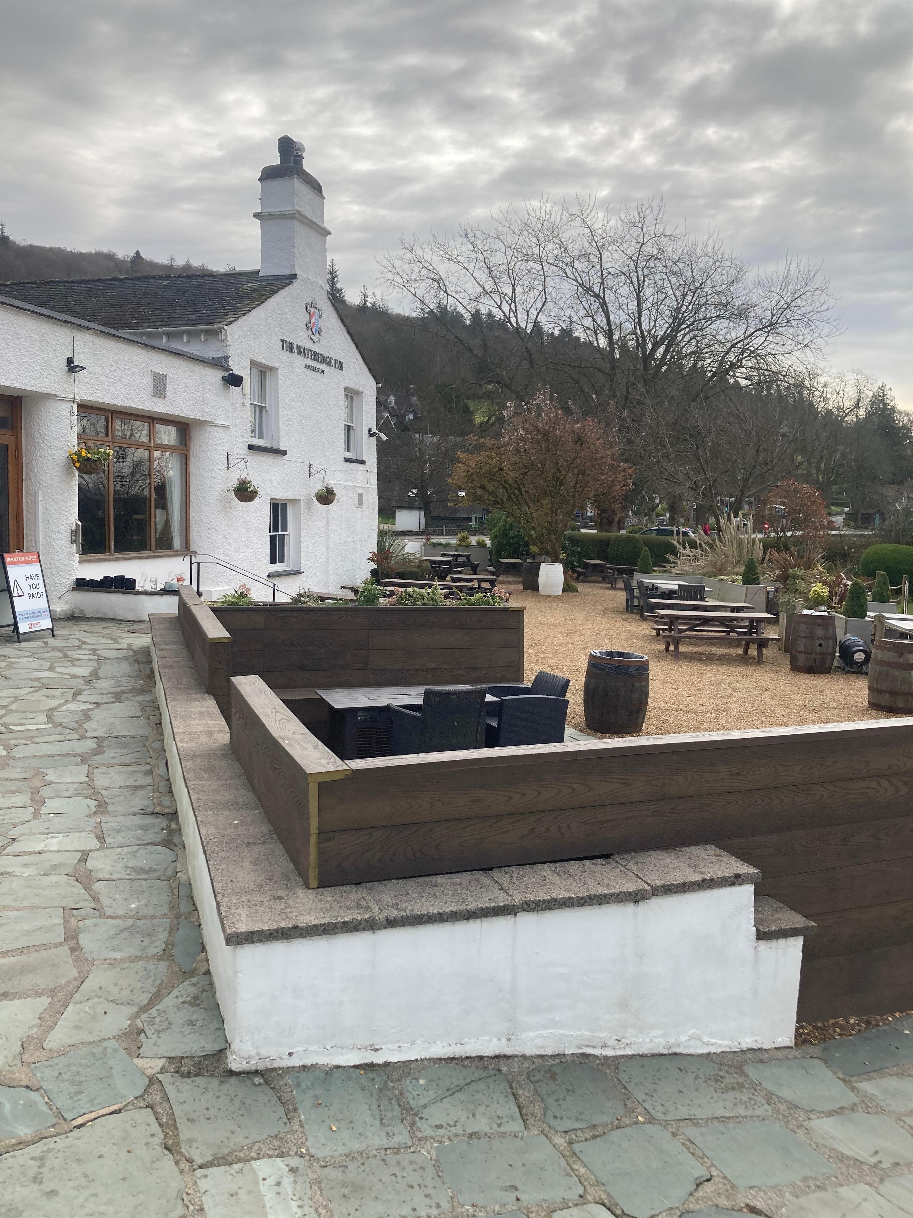 Rear of The Wateredge Inn overlooking the lake