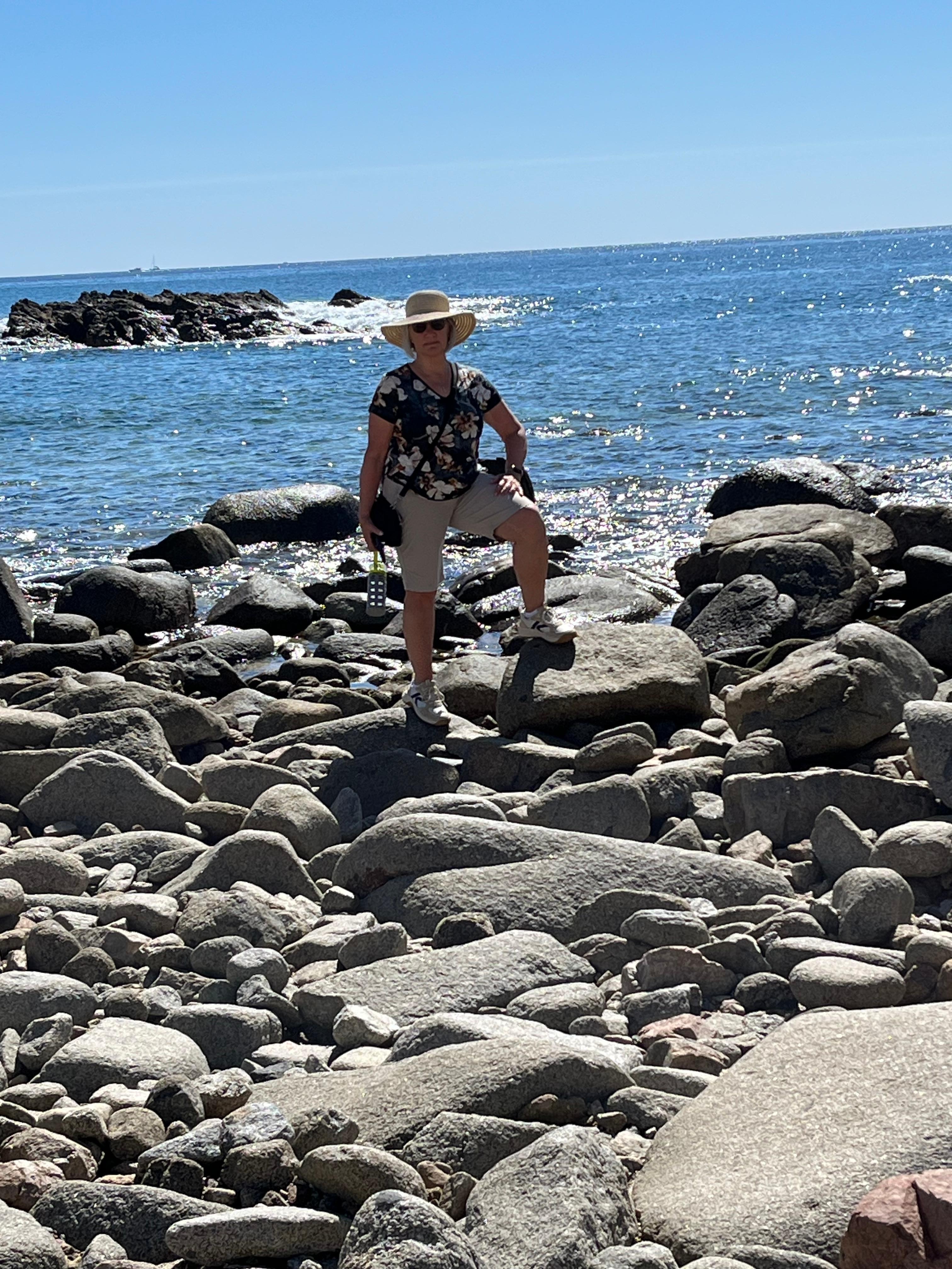 The beach way down the hill. 