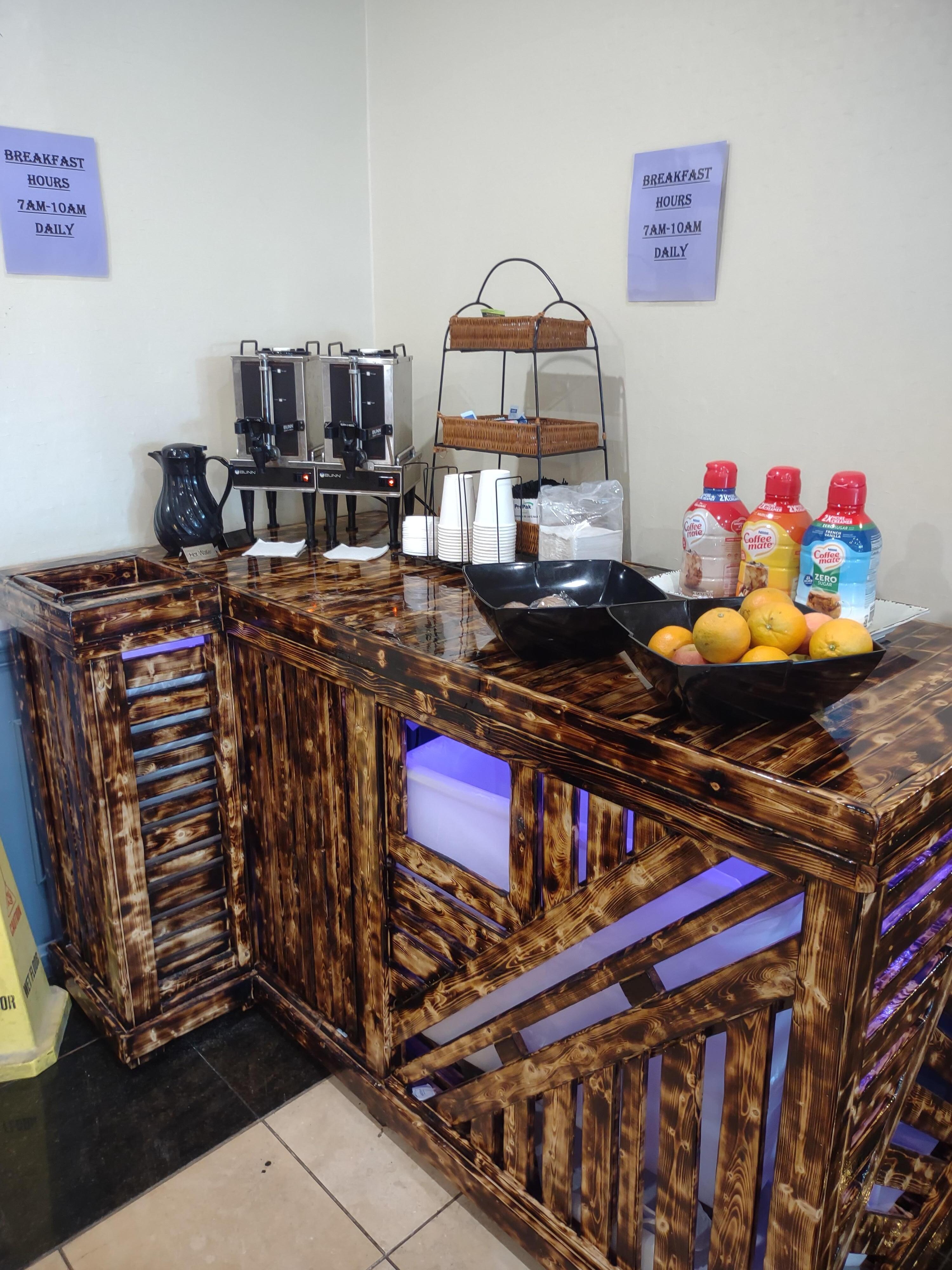 This was the entire breakfast setup. Coffee, muffins, apples, and oranges.  "Nothing fancy" they called it.