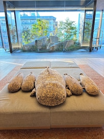 ロビーにオオサンショウウオのぬいぐるみ