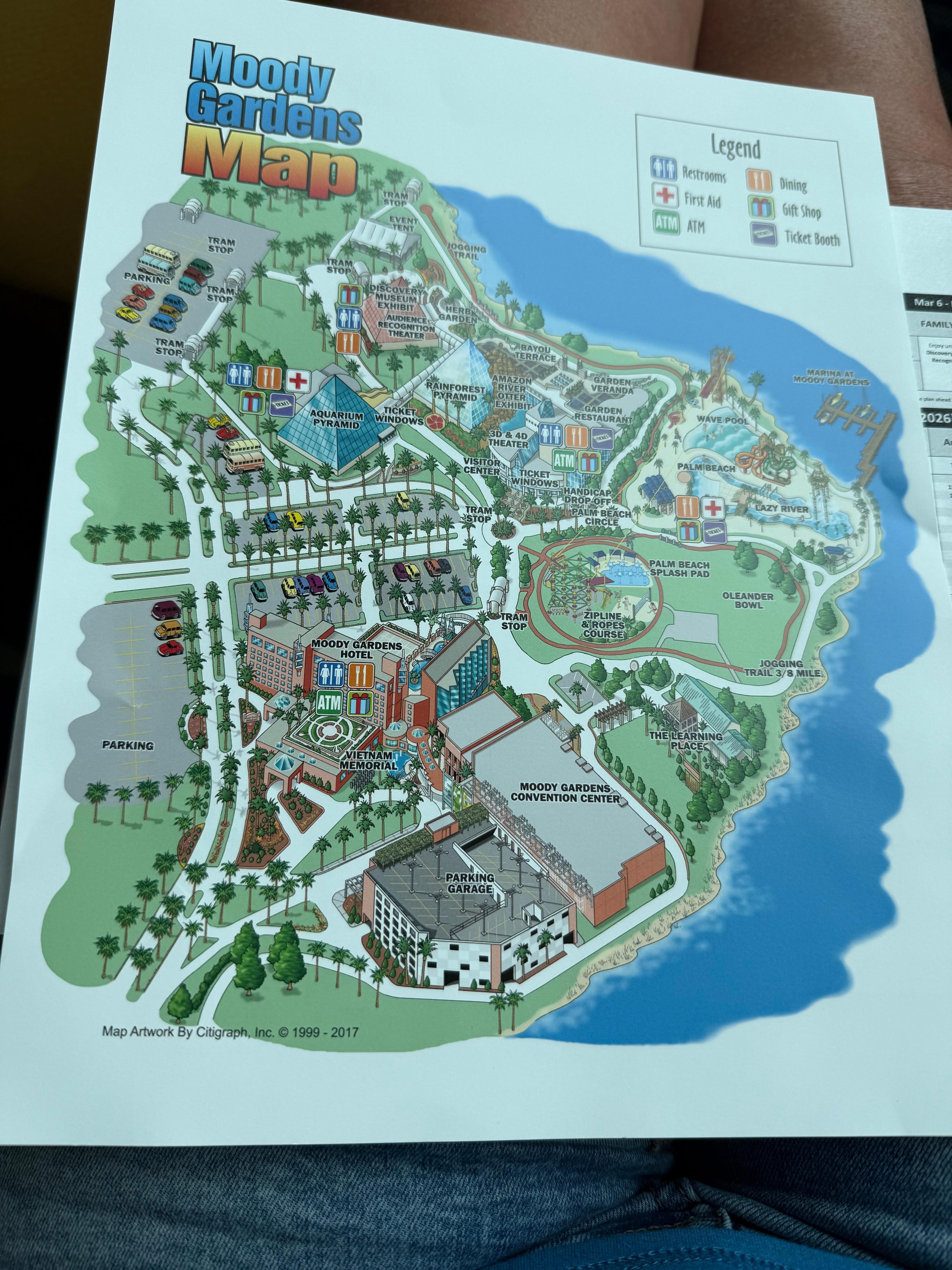 Map of Moody Gardens attractions and areas to visit.