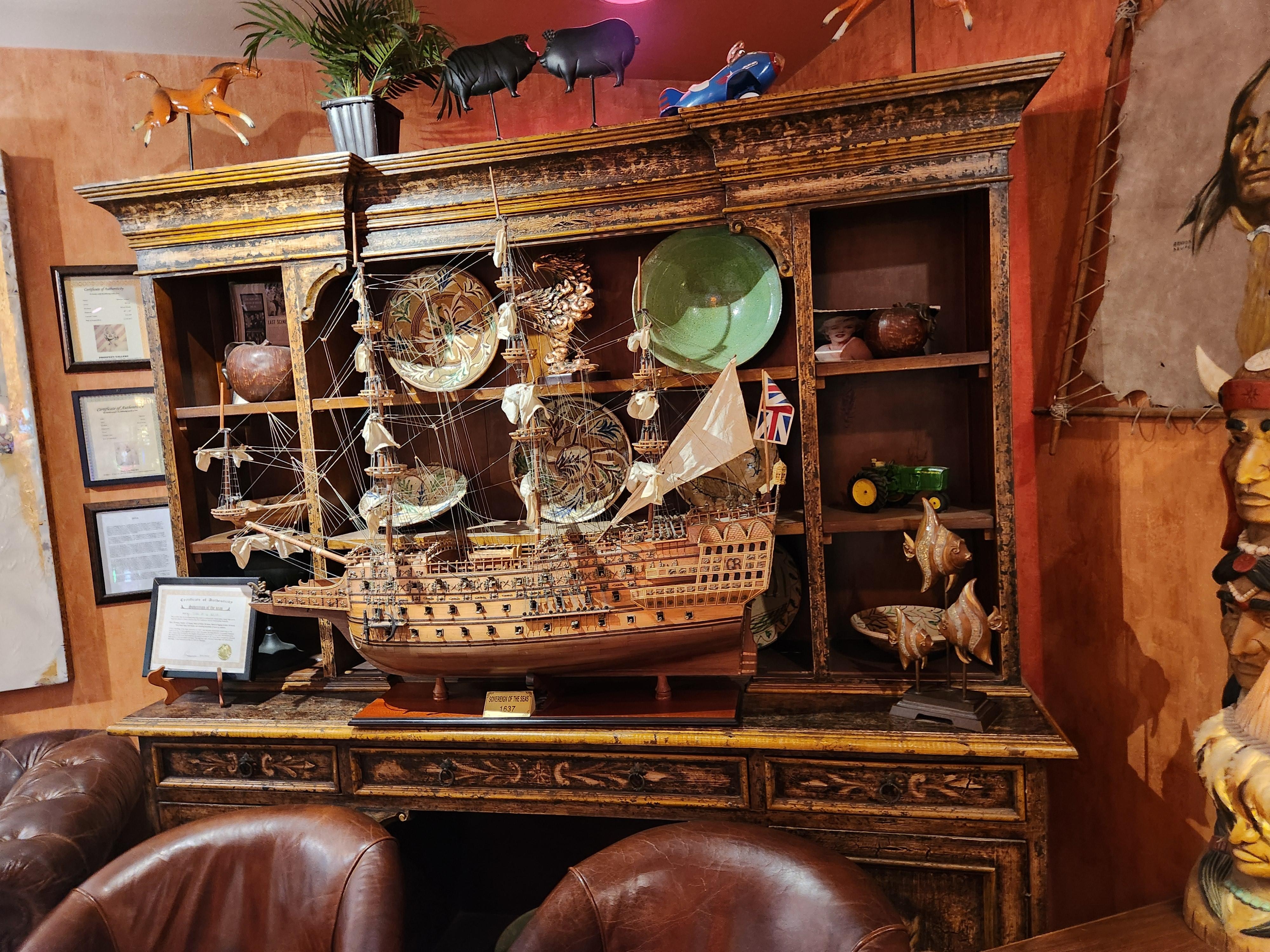 Wooden ship with misc items